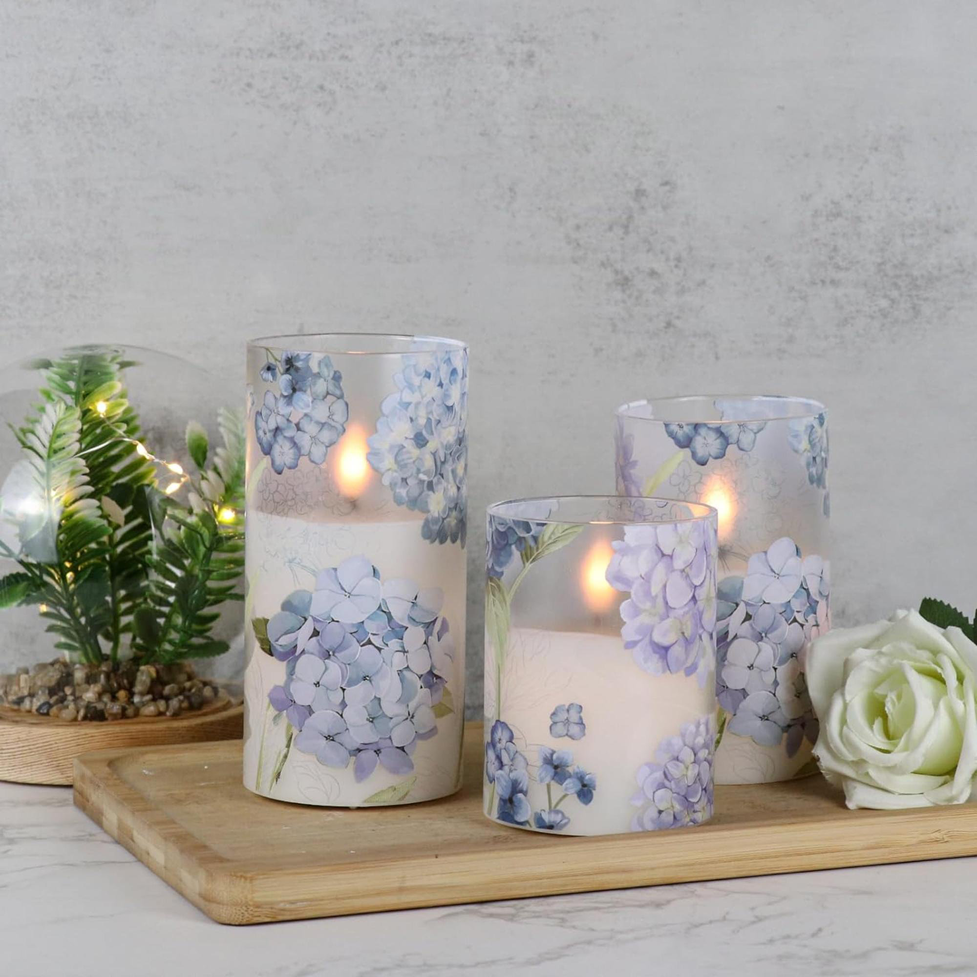 The Holiday Aisle® Hydrangea Glass Flameless Candles With Remote Timer ...