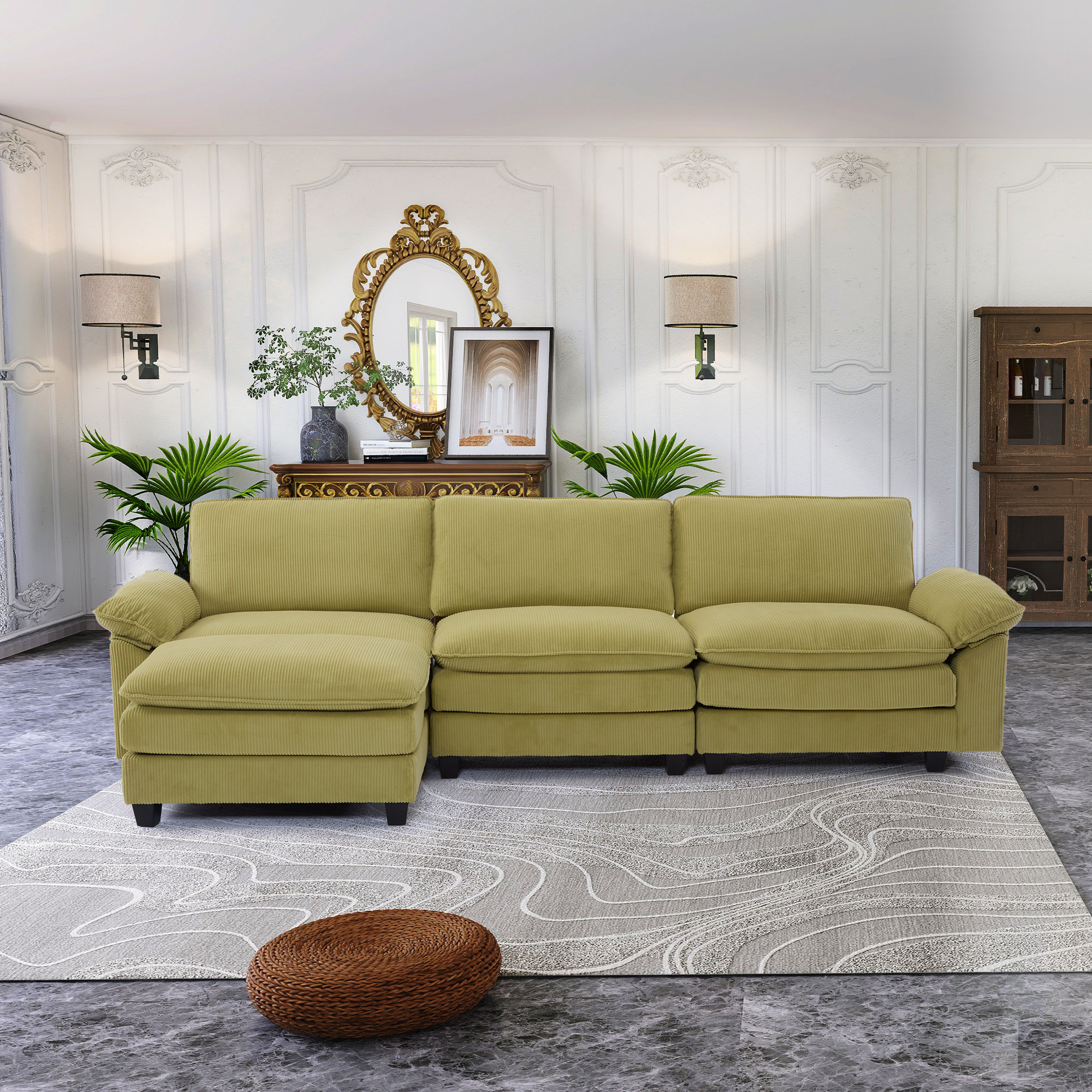 Latitude Run® Carbaugh 122.05"W Modular Corduroy Sectional, RAF, LAF ...