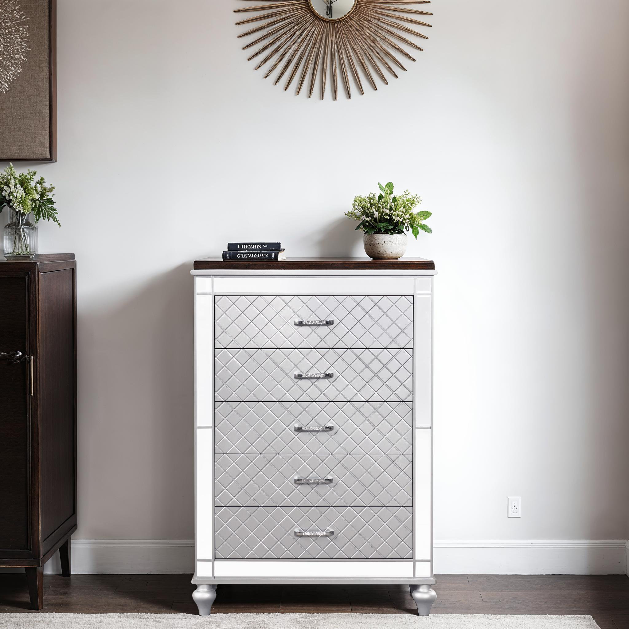 Rosdorf Park Livorno Silver Champagne Chest, Embossed Wood Finish, X ...