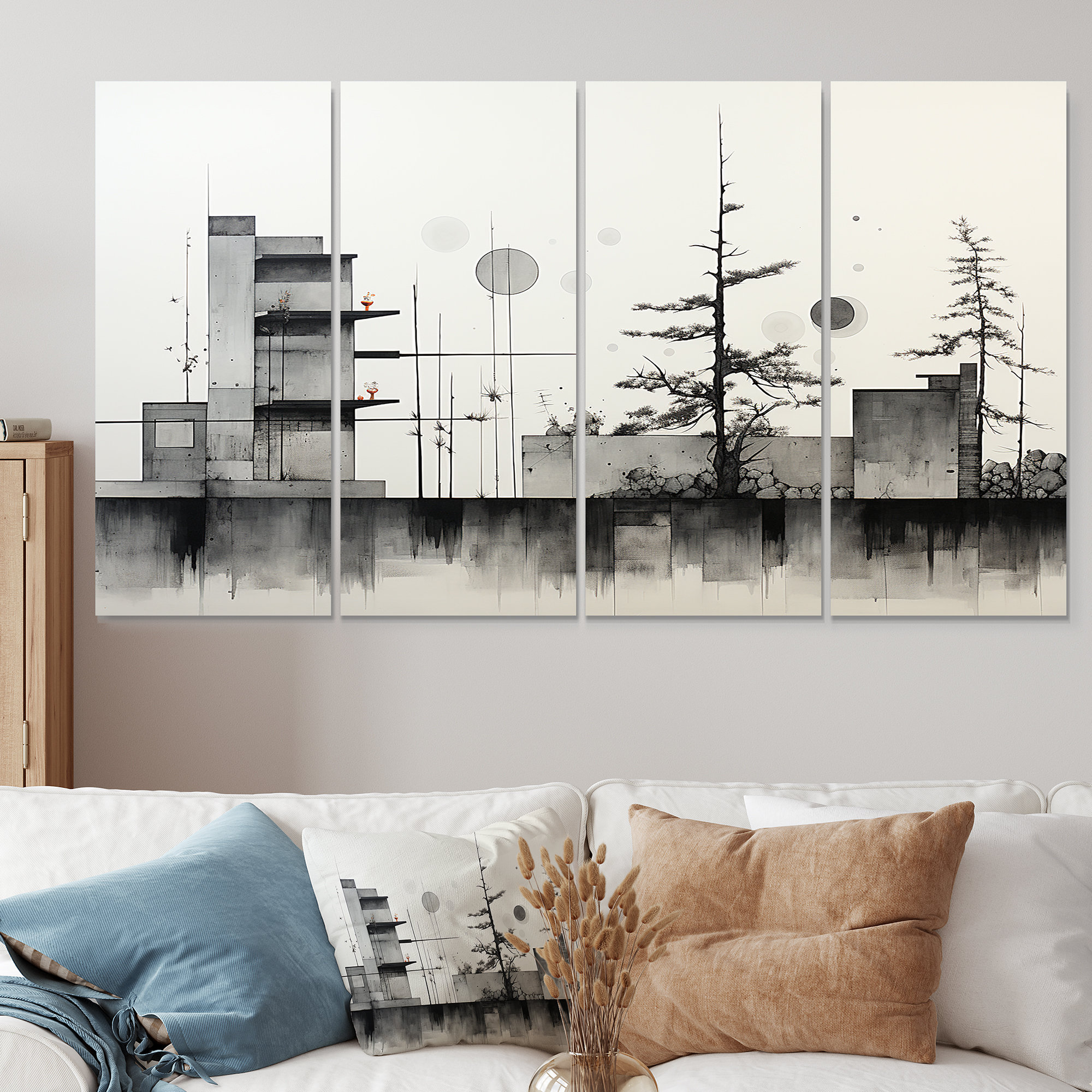 Ivy Bronx Greometric White And Grey Forest Tile I - Boho Mosaic 4 Piece Wall Art Decor Set | Wayfair