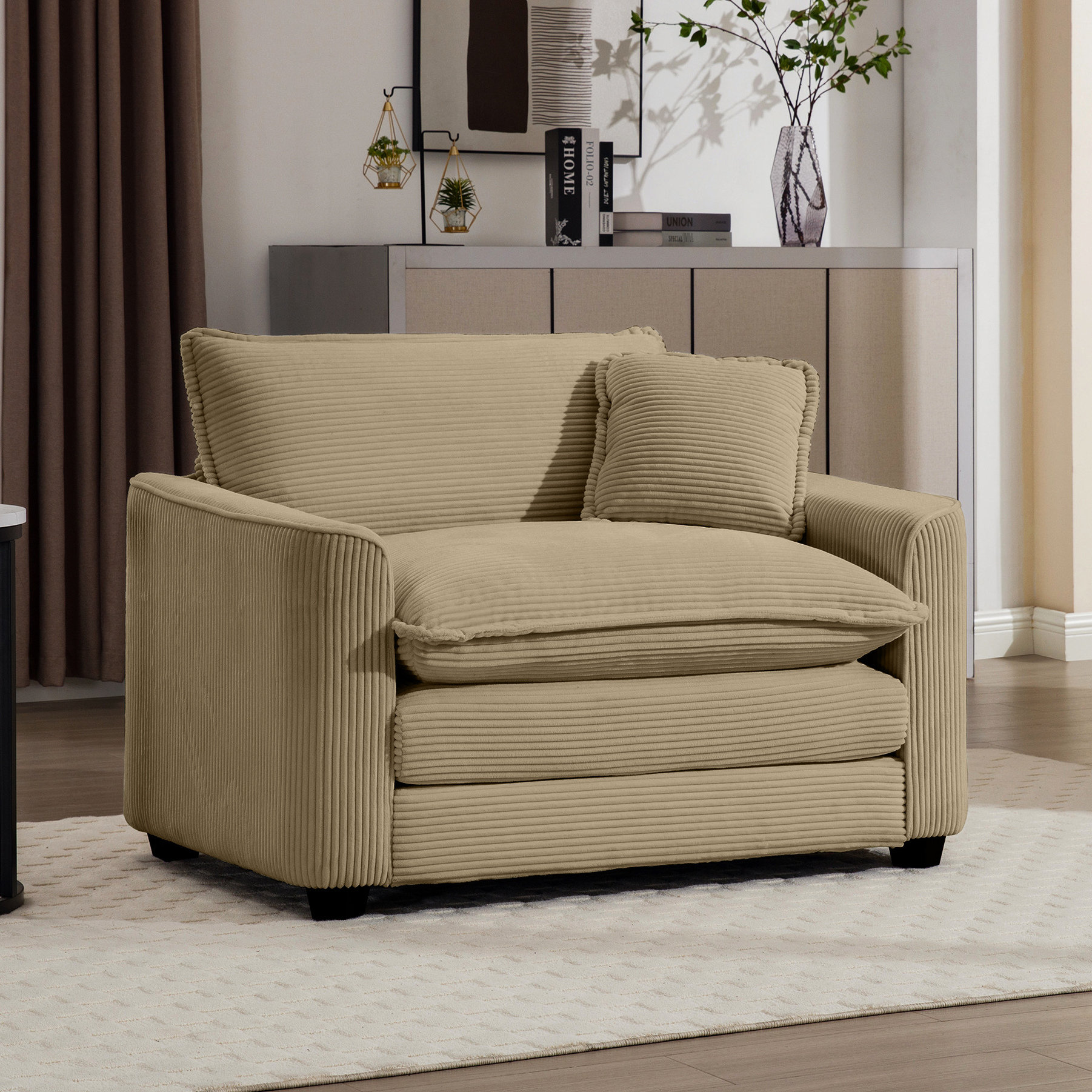 Mercer41 Deep Seat Tan Corduroy Chair, Pillow Included, Comfortable For ...