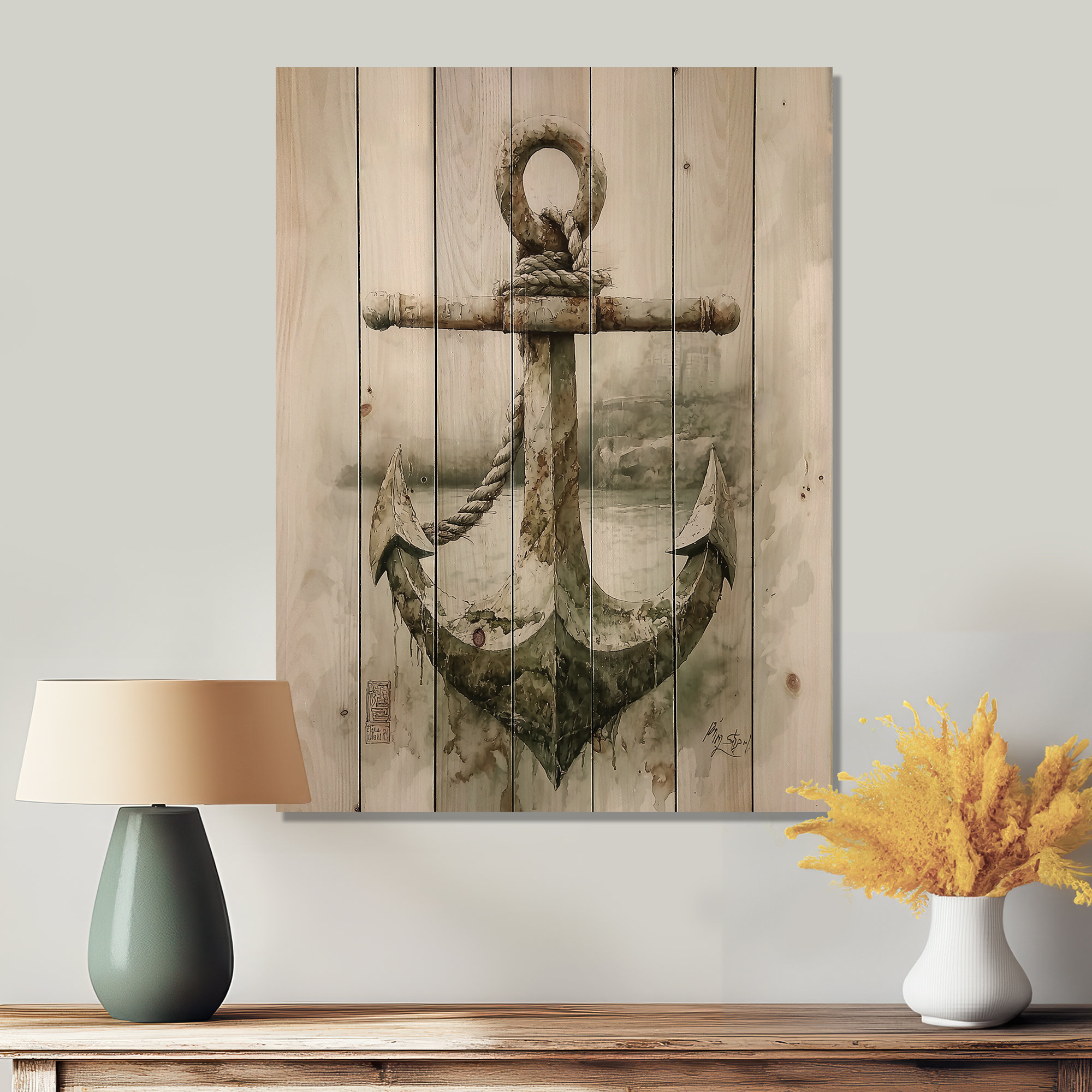 Breakwater Bay Pirate Anchor In The Fog II - Coastal Wooden Wall Art On ...