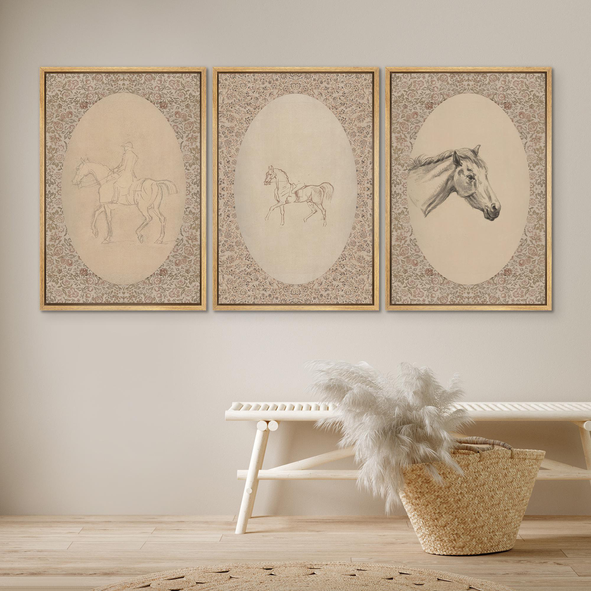 IDEA4WALL Classical Vintage Equestrian Artwork, Horse and Rider Sketches Antique-Style artworks ...
