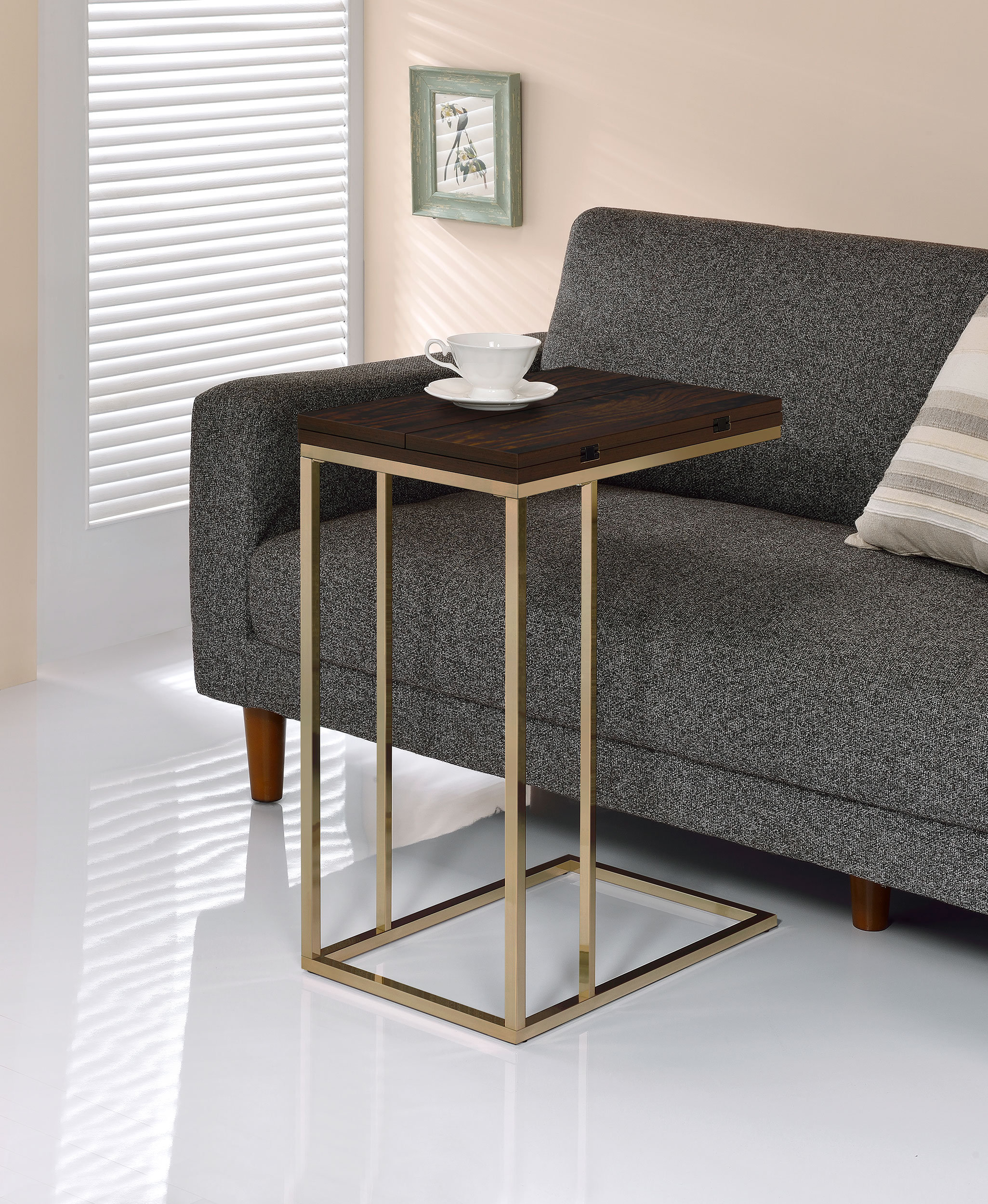 Ivy Bronx Pedro Expandable C-Shaped Sofa Side Table Chestnut | Wayfair