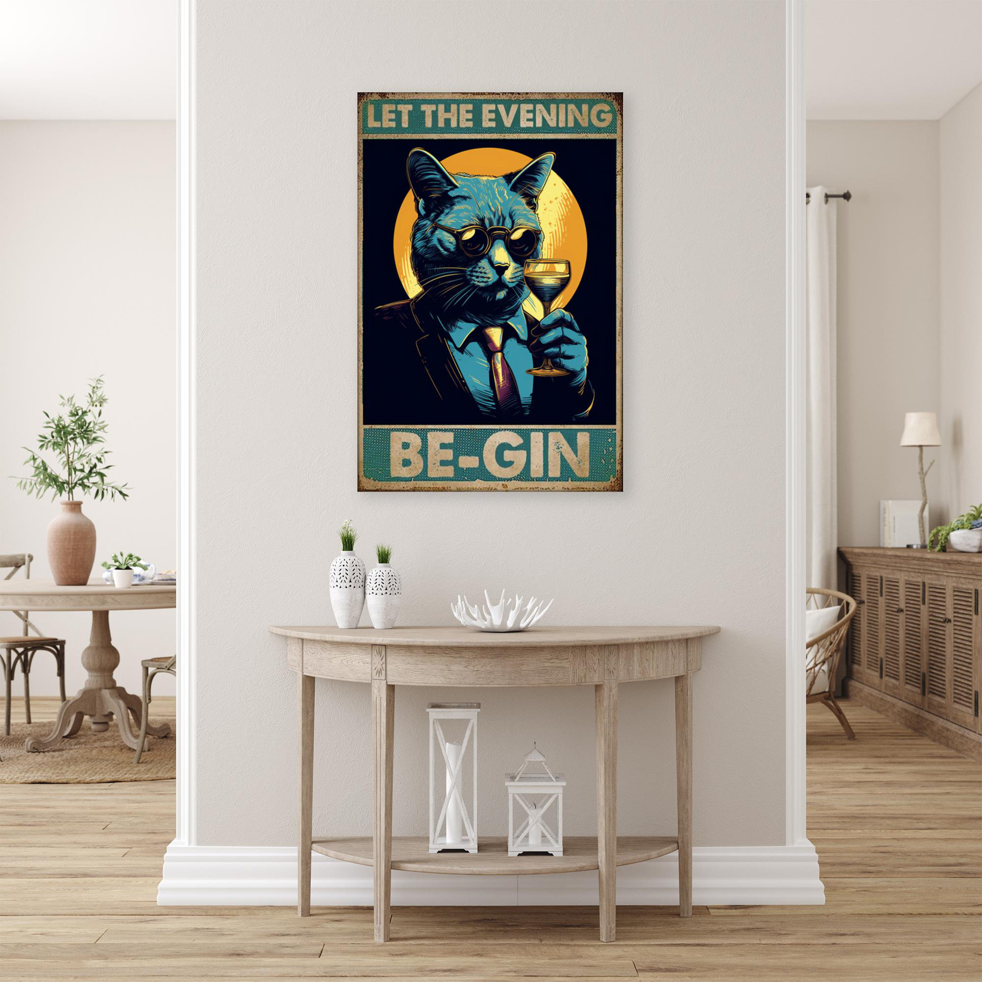 Trinx Malaka Cat Let The Evening Be Gin On Canvas Print - Wayfair Canada
