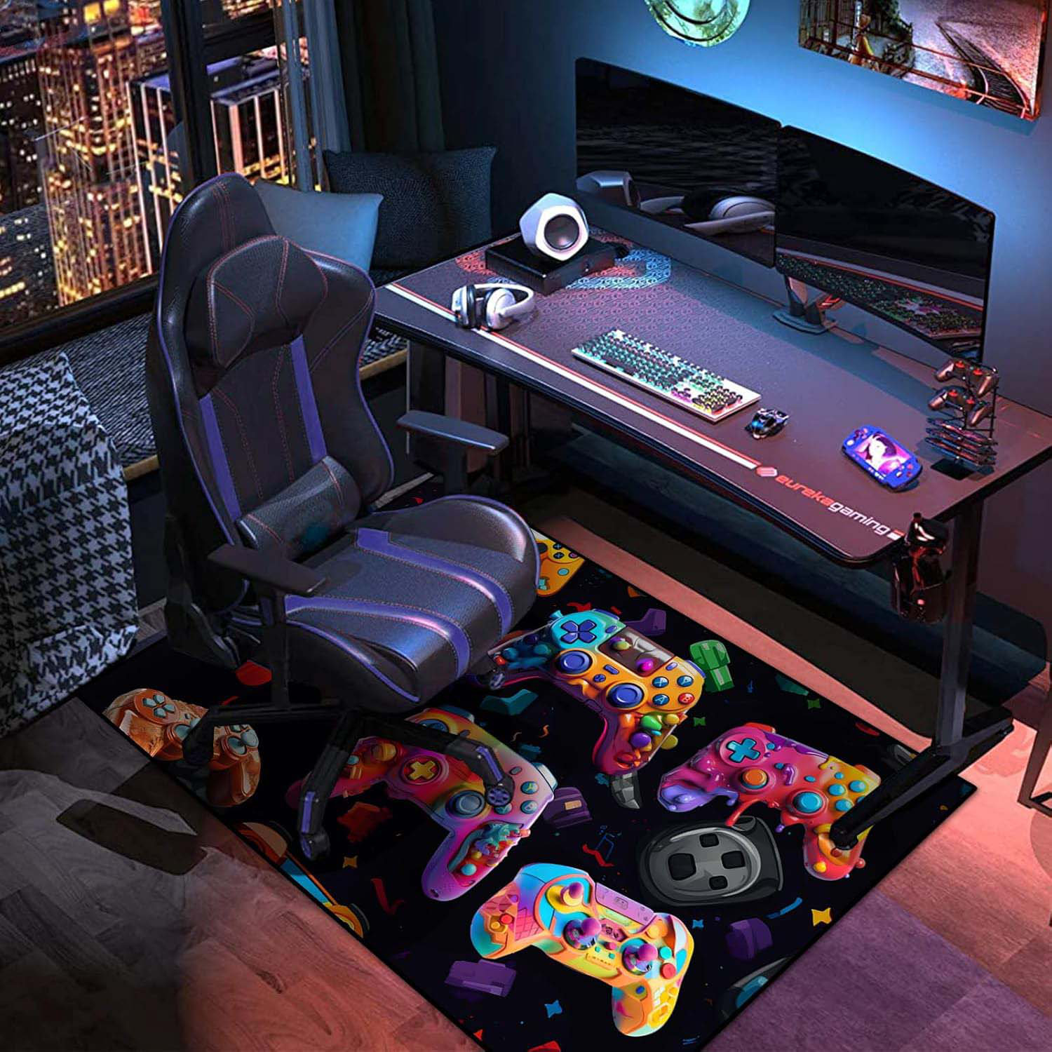 Trinx Gaming Area Rug Teen Boys Carpet, 3D Multi Gamepad Game ...