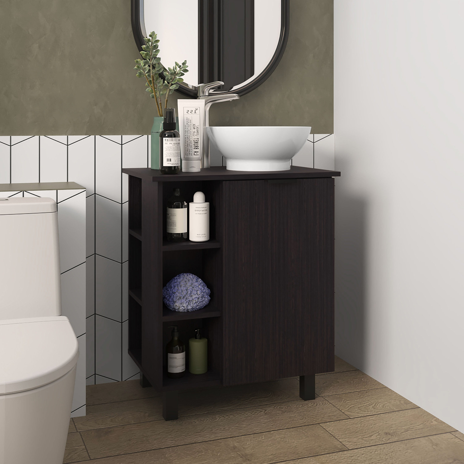 Ebern Designs White Single-Door Bathroom Vanity With 8 Storage Spaces ...
