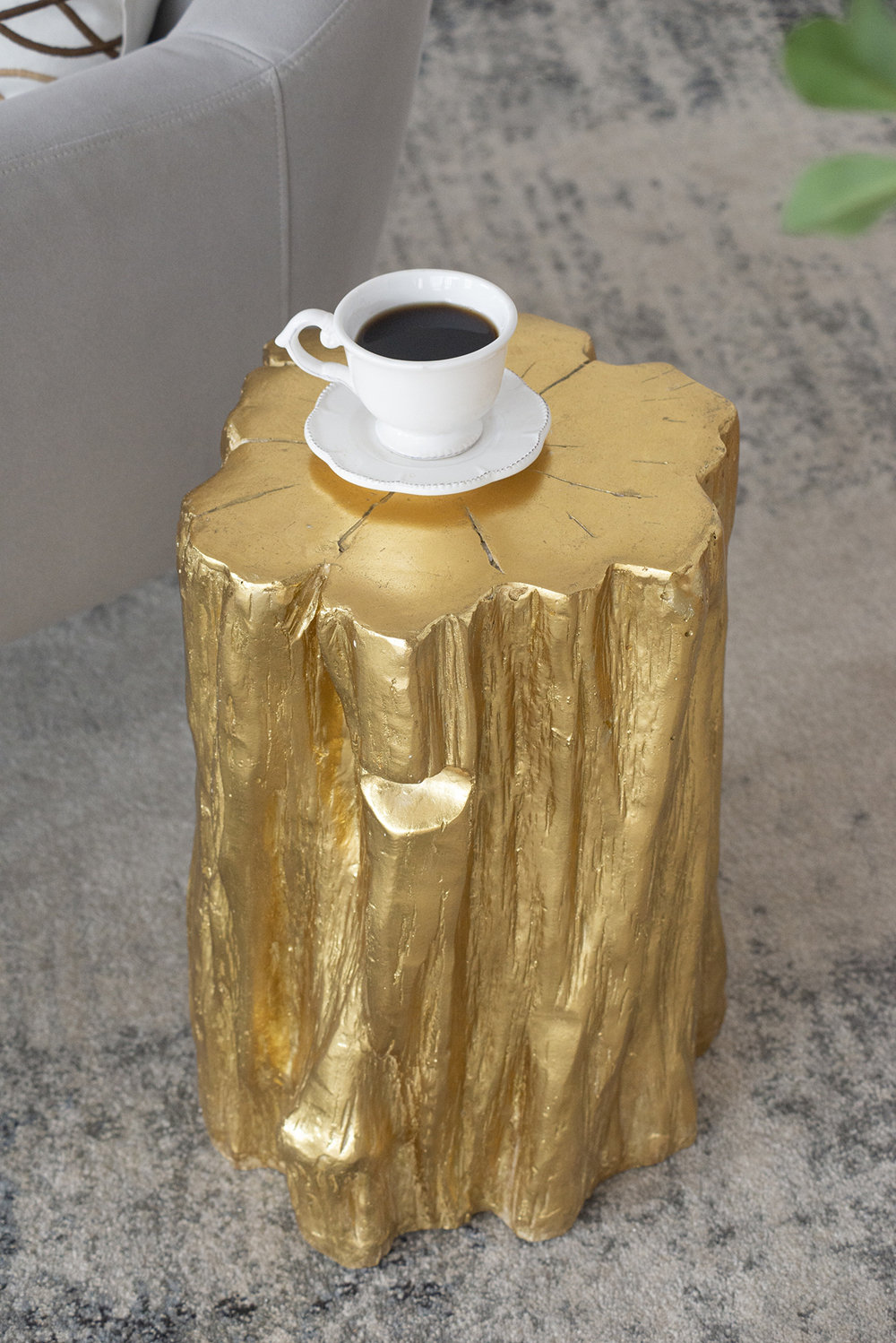 EVERGREEN DECOR 13x20" Distressed Golden Tree Trunk Stool, Antique Gold ...