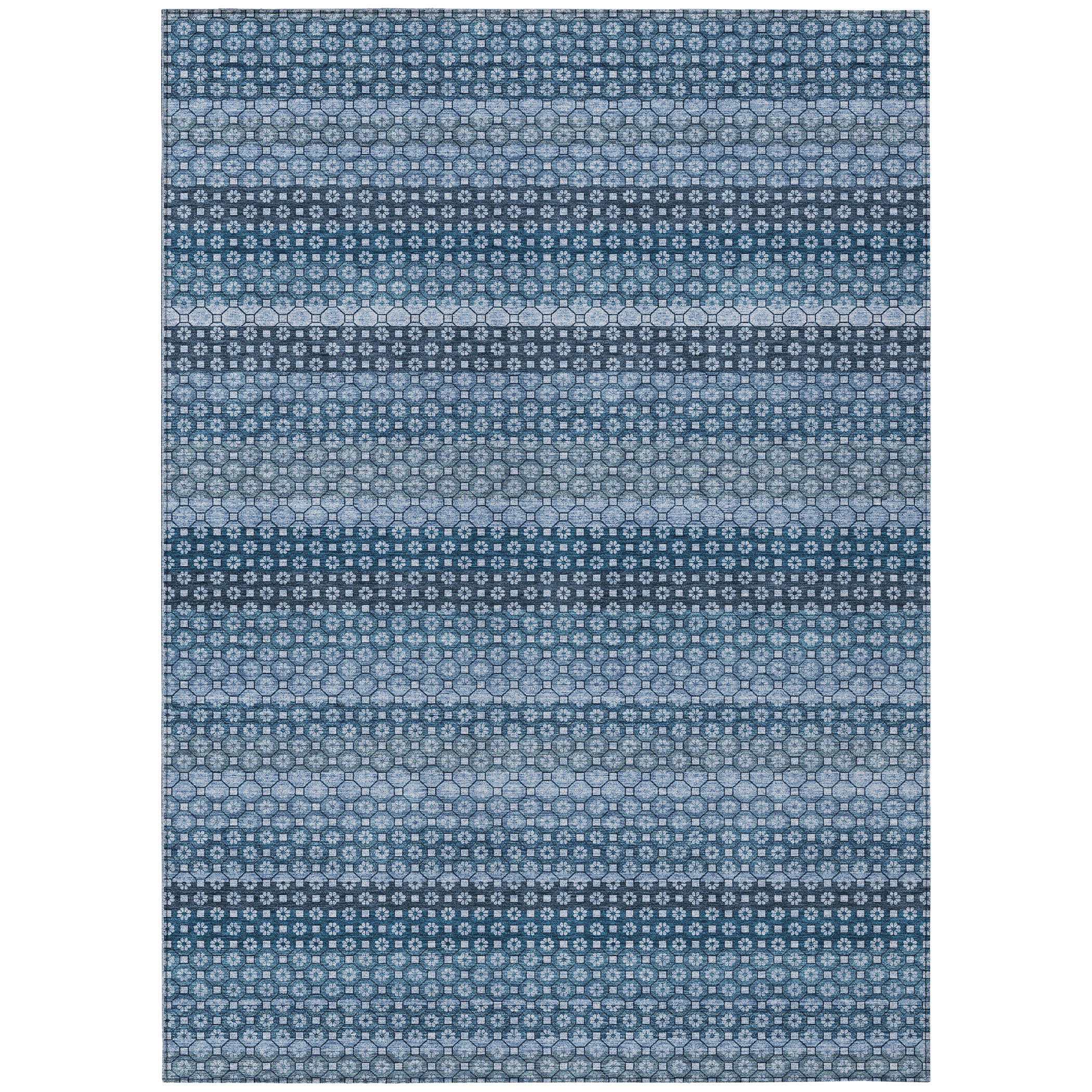 Bungalow Rose 10' X 14' Denim Blue And Sky Blue Striped Washable Indoor ...