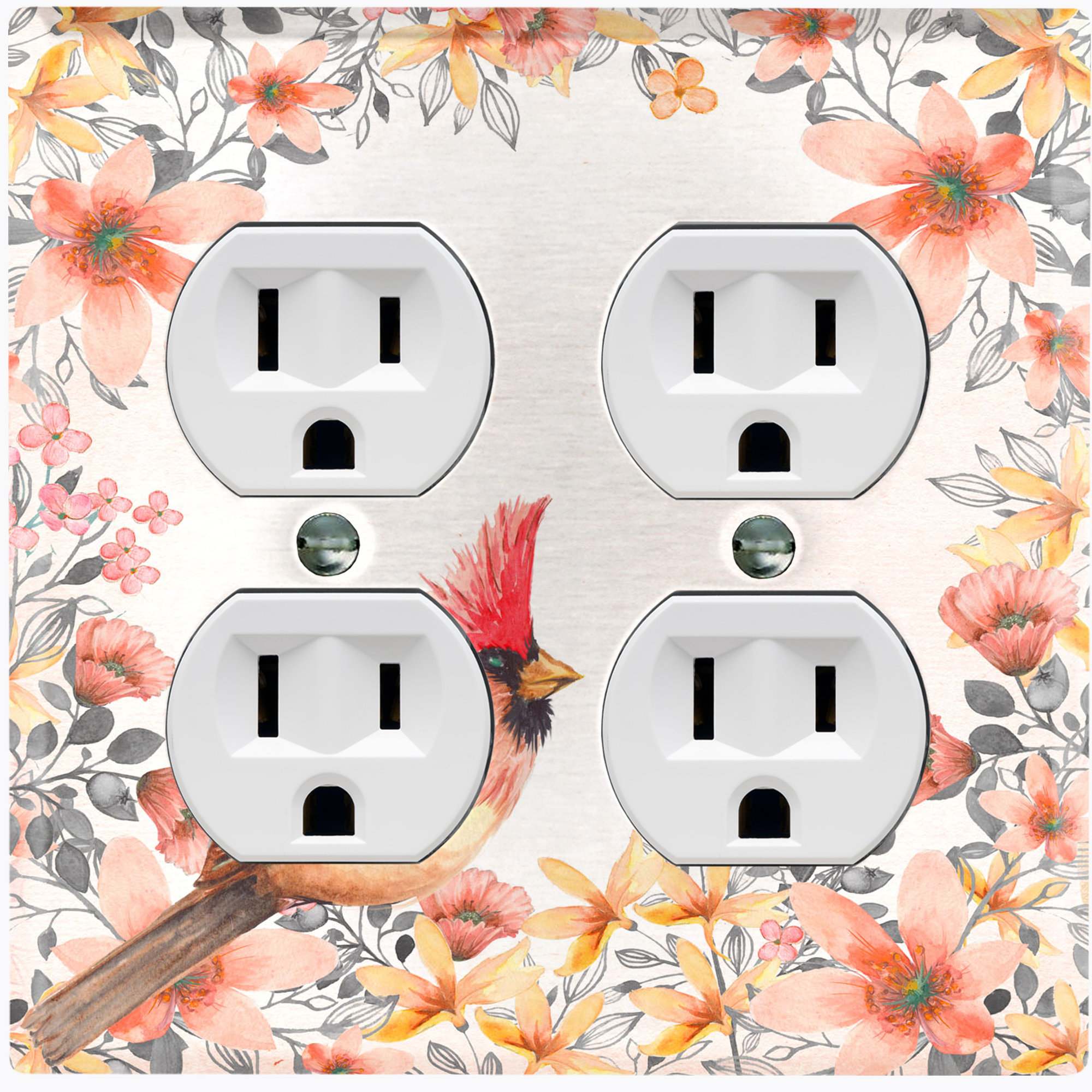 WorldAcc Magnolia Flowers Bird Leaves 2-Gang Duplex Outlet Wall Plate ...