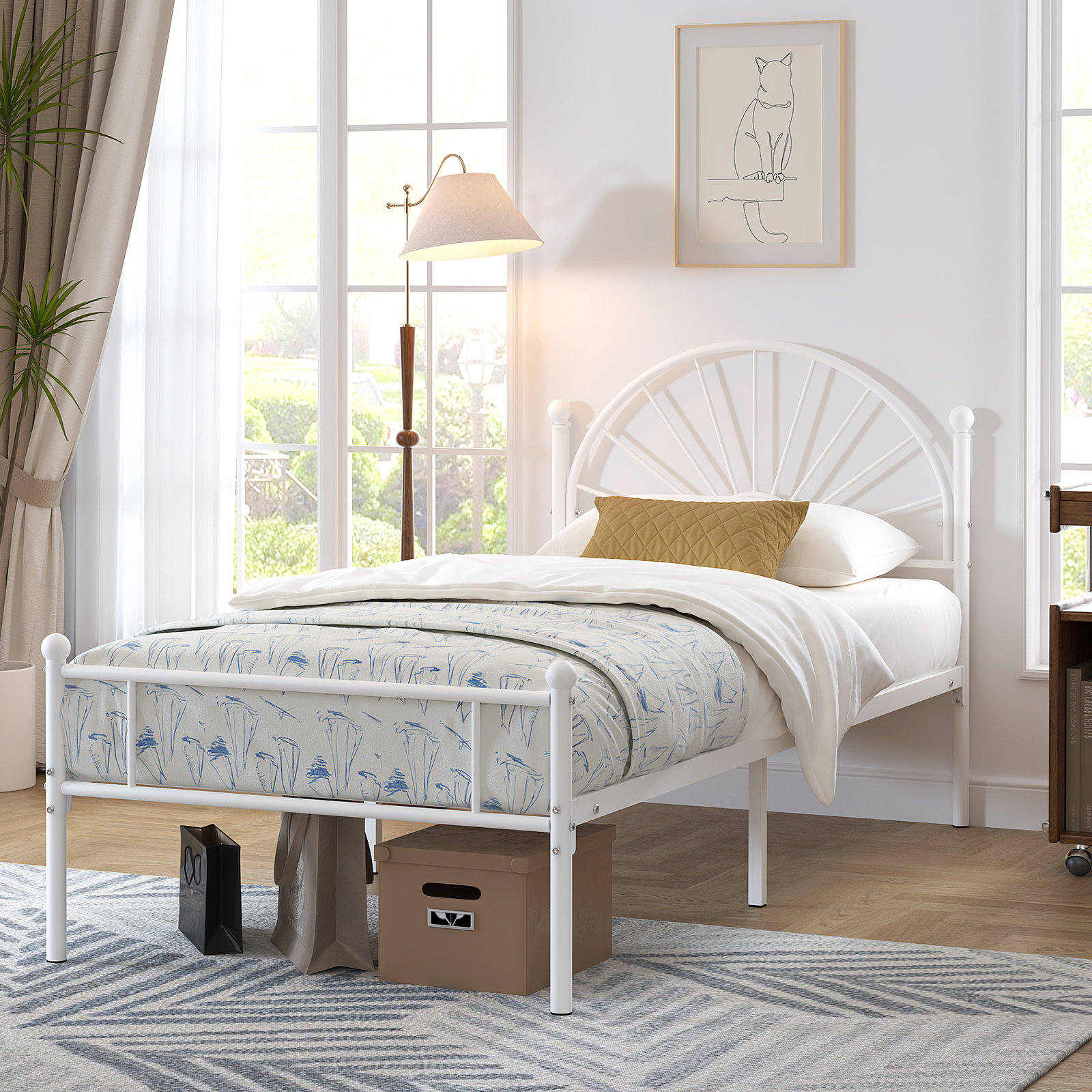 Charlton Home® Metal Twin Bed Frame With Fan-Shaped Headboard | Wayfair