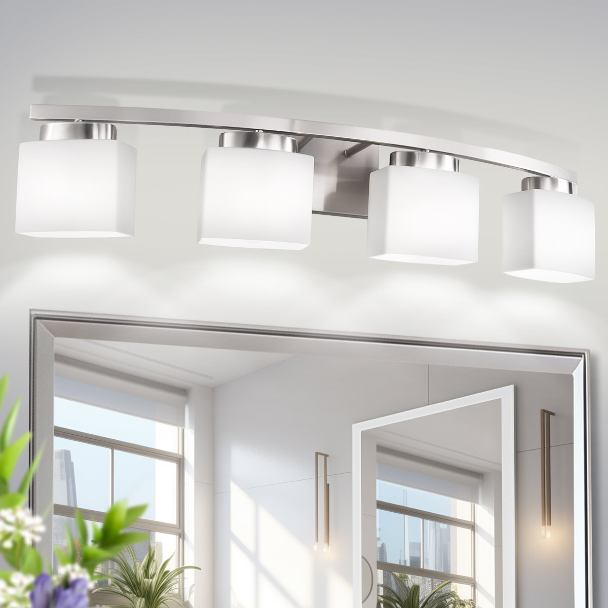 Ebern Designs 4-Light Modern Square Vanity Light For Bathroom, Bedroom ...