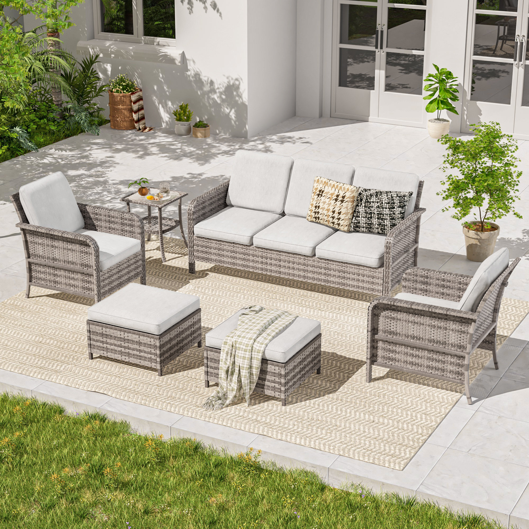 Lark Manor™ 8-Piece Patio Sofa Sets with Table, PE Rattan Wicker for ...