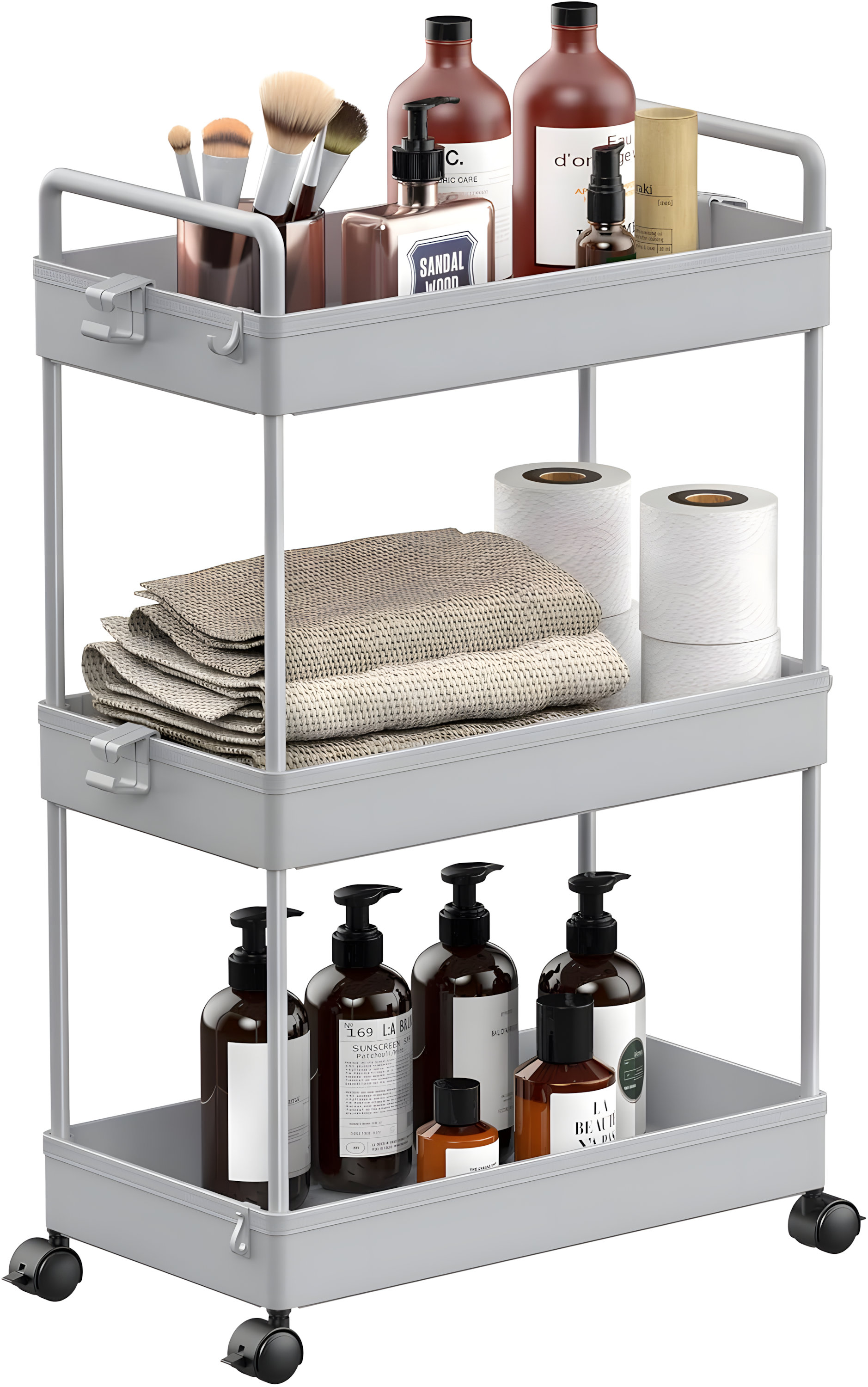 JJbaok 3-Tier Slim Rolling Storage Cart With Lockable Wheels ...