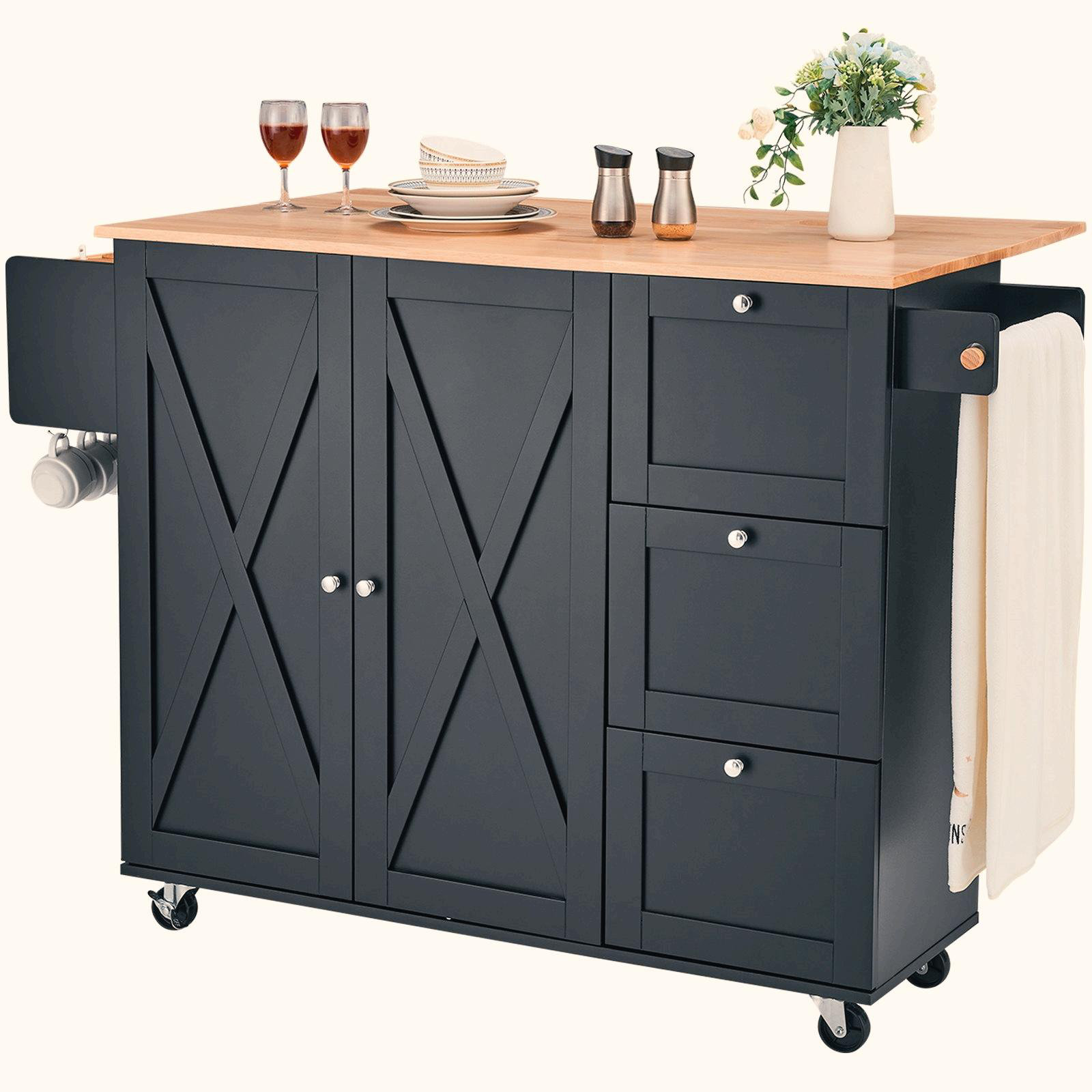 Breakwater Bay Aiya Kitchen Island with Solid Wood Top | Wayfair