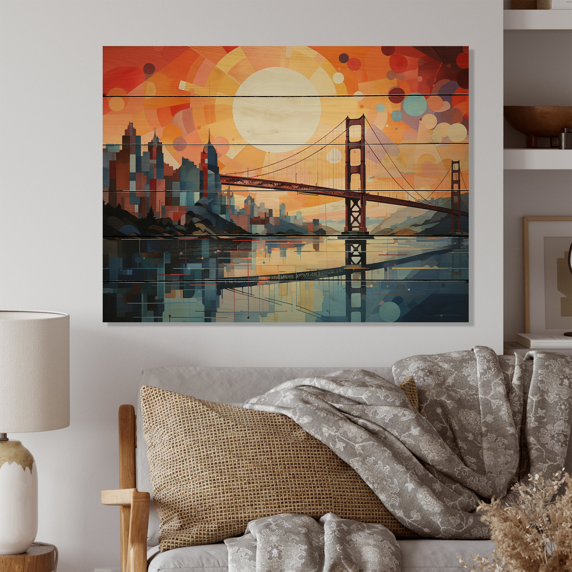 Red Barrel Studio® Orange Bridge Of Dots I On Wood Print | Wayfair