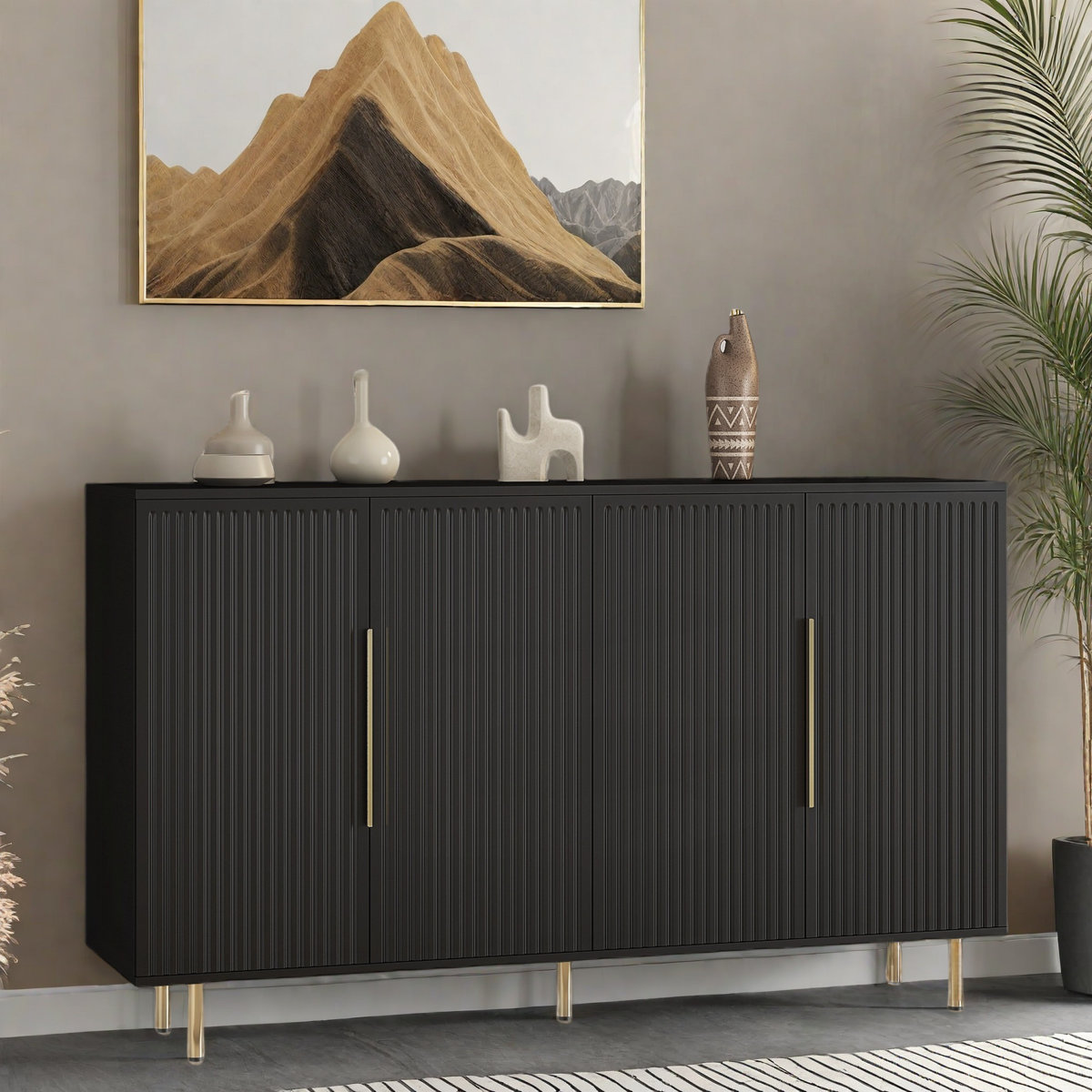 Mercer41 Sideboard With Adjustable Shelves And 4 Doors Fluted Panel ...