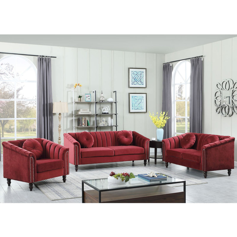 House of Hampton® Ginelle 3- Piece Premium Fabric Living Room Sofa Set ...