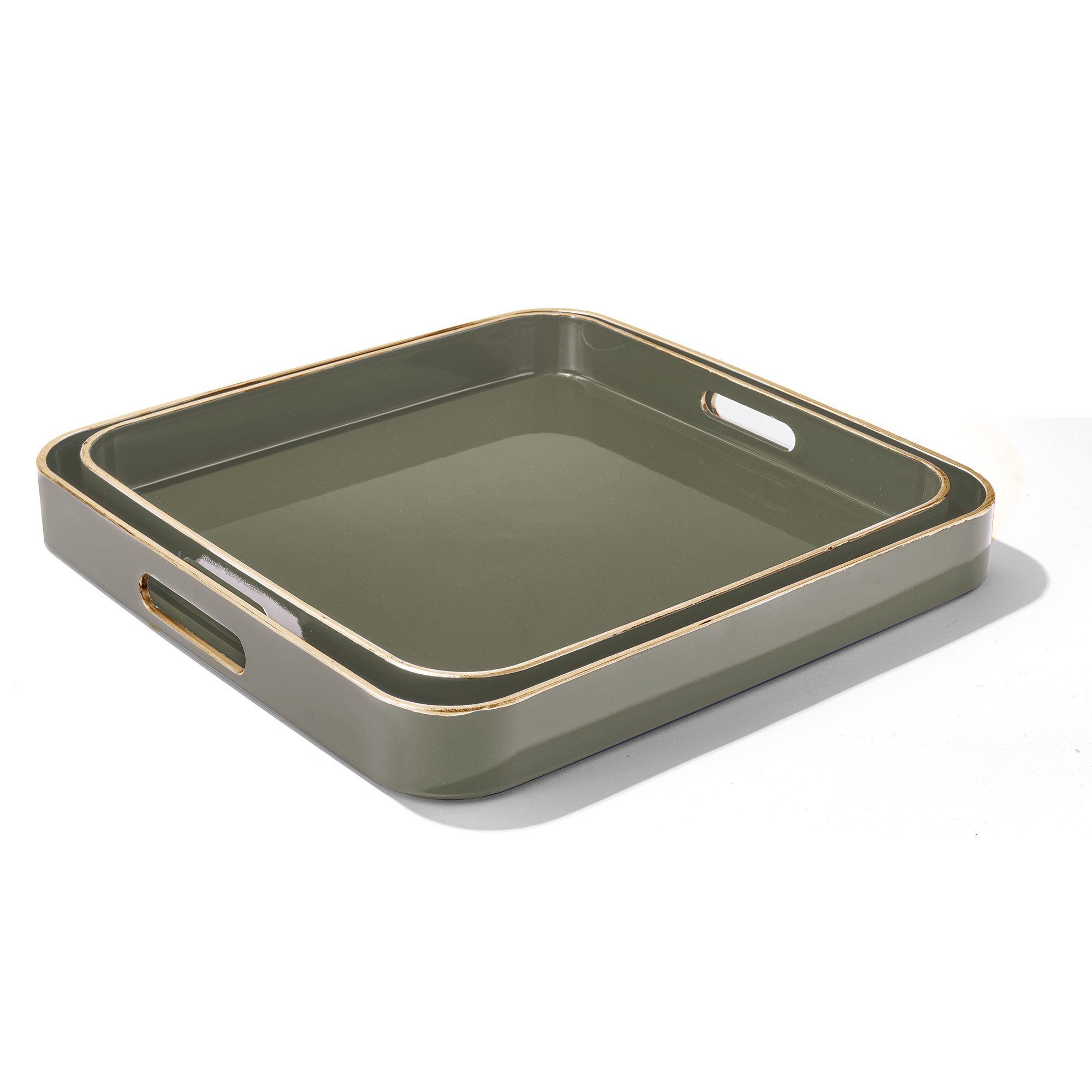 Trina Turk Sage Square Set Of 2 Trays With Gold Rim | Wayfair