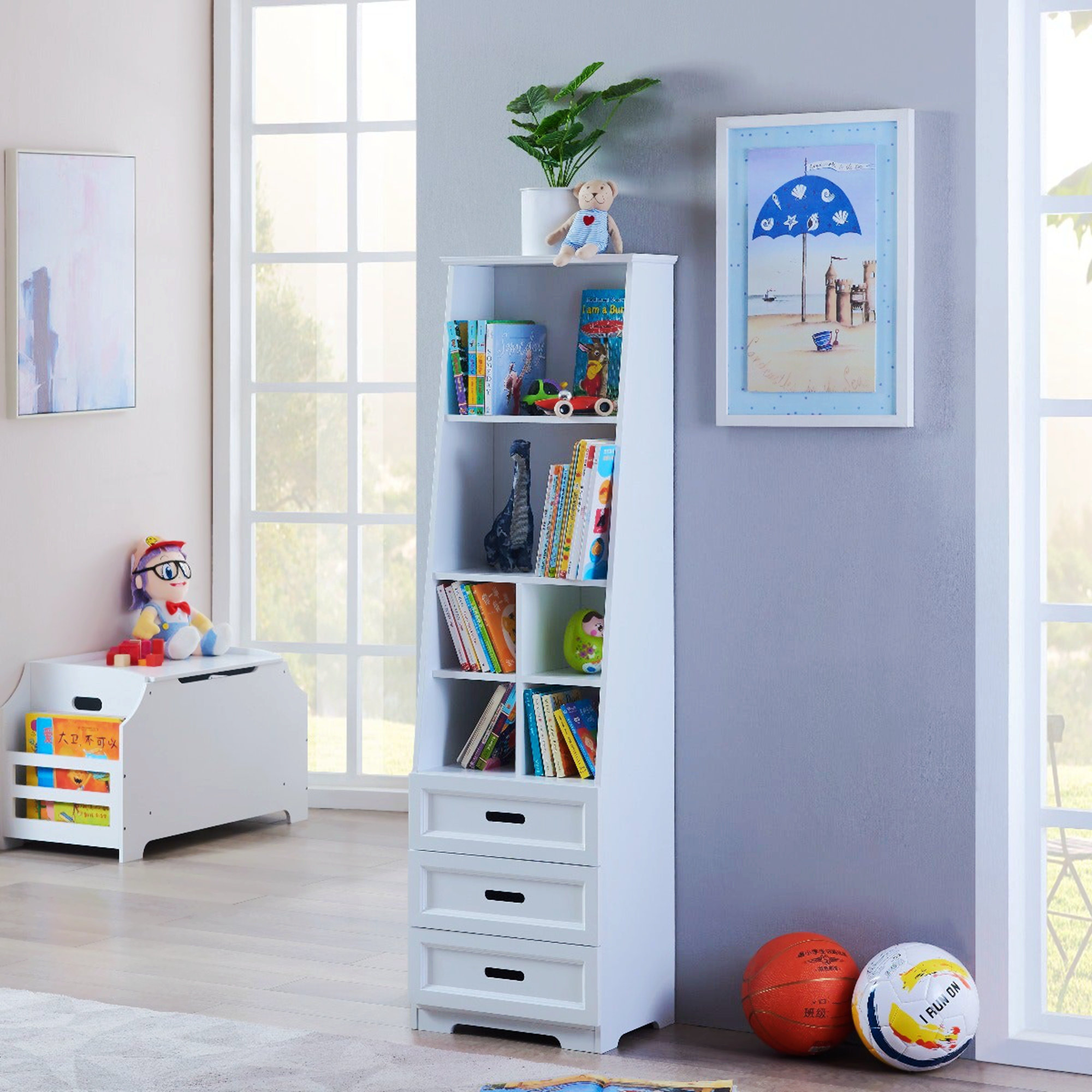 Delight Glass Funnel White Bookcase Book Shelf Storage Unit With Book ...