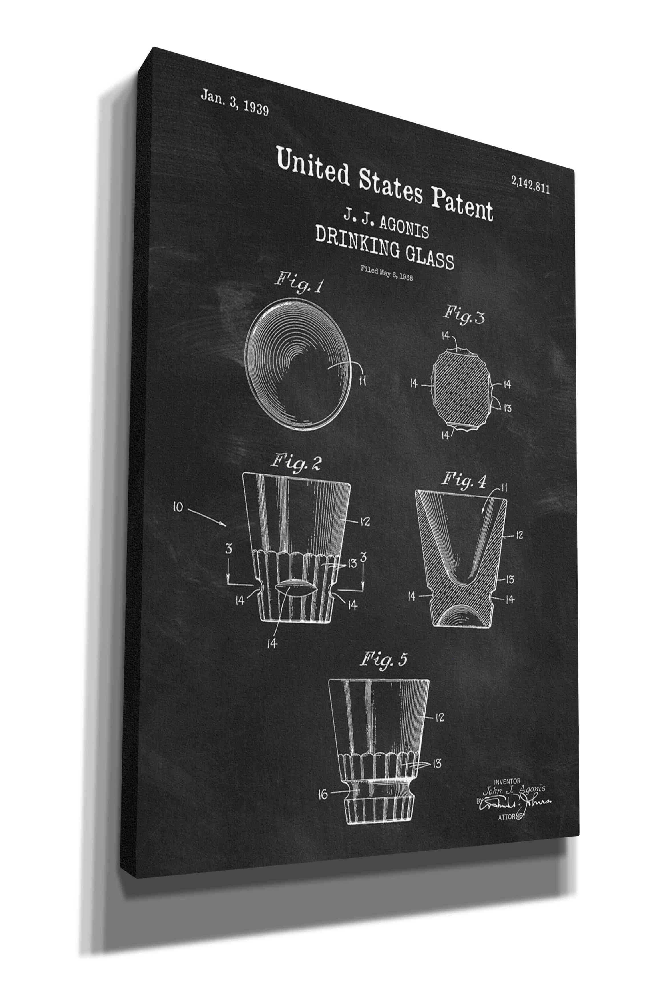 17 Stories " Drinking Glass Blueprint Patent Chalkboard " | Wayfair