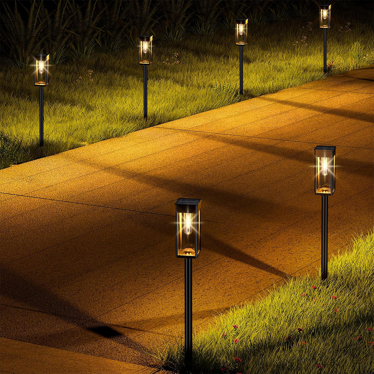 Uqin Black Solar Powered Integrated LED Metal Pathway Light | Wayfair