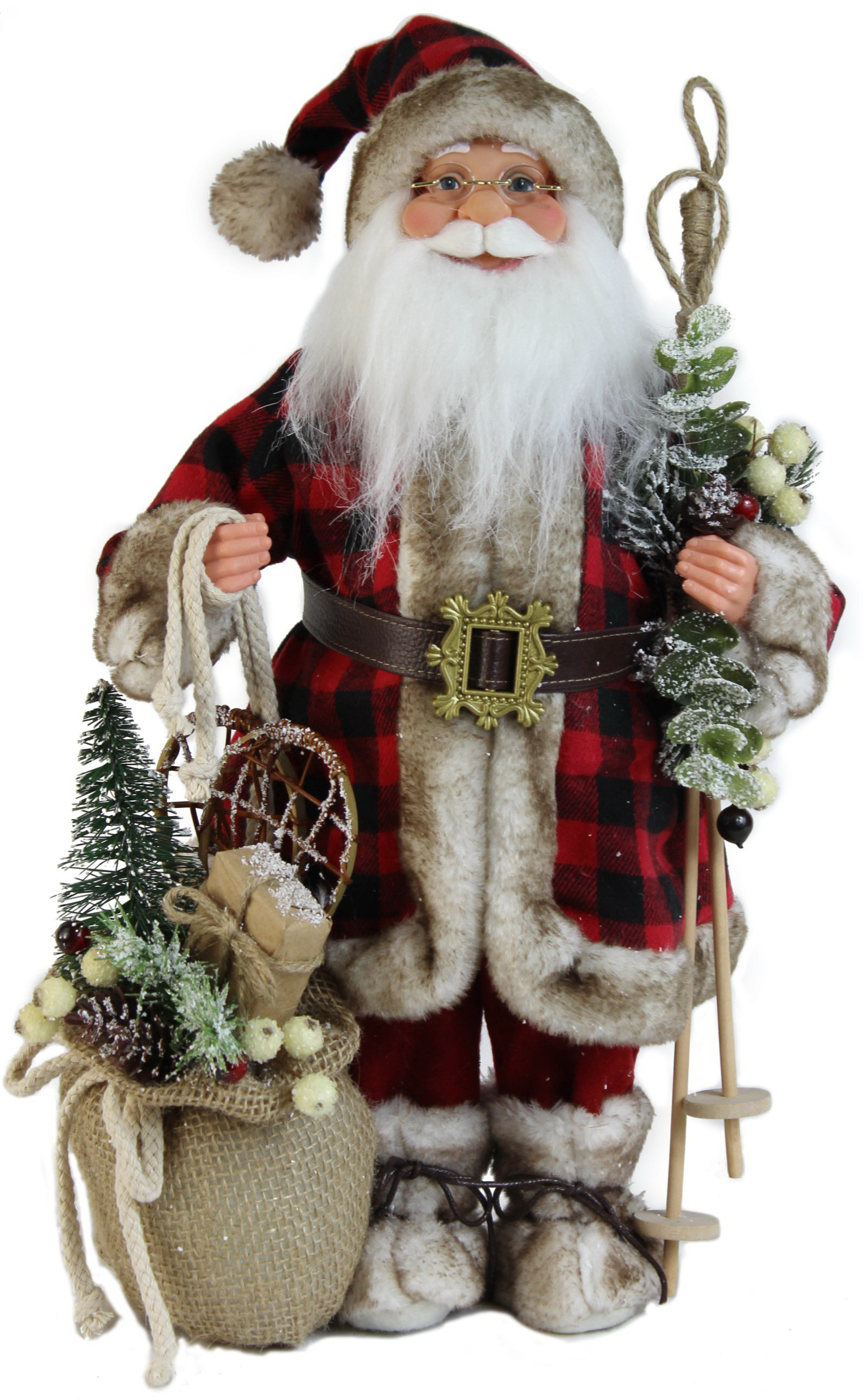The Holiday Aisle® Buffalo Plaid with Burlap Toy Sack Santa Claus ...