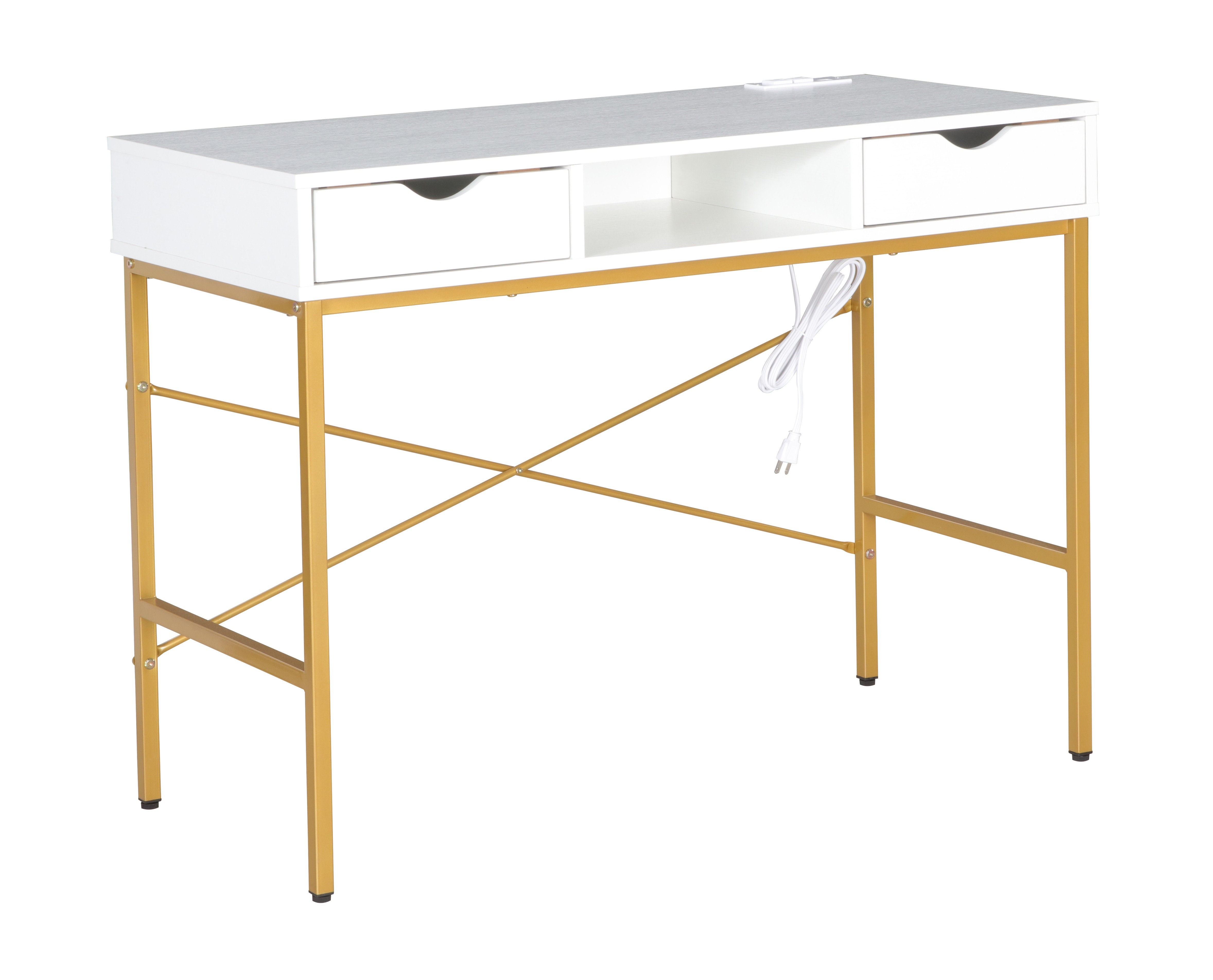 Ebern Designs Glenhill Writing Desk with Drawer - Built-In Power ...