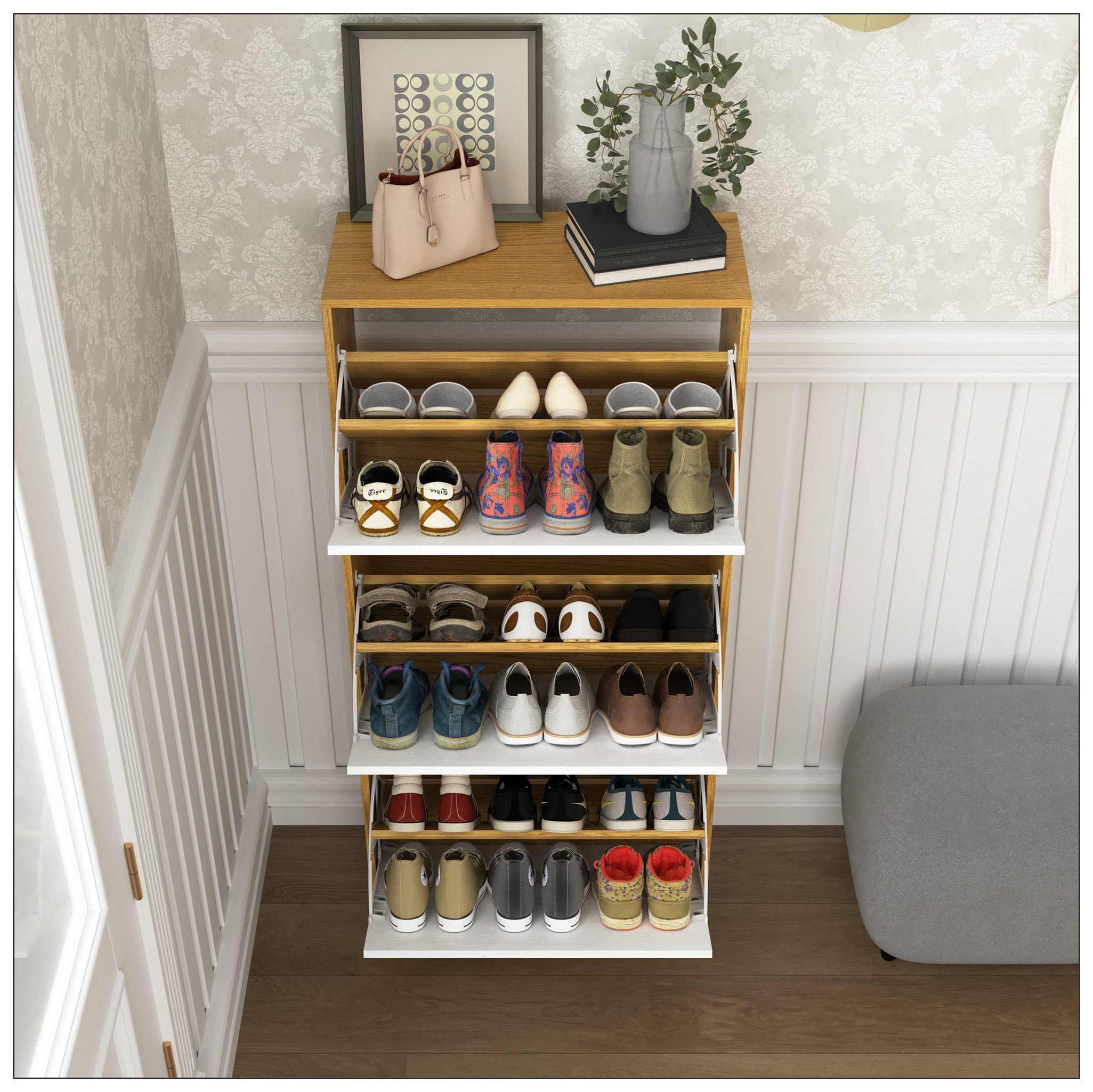 Latitude Run® Shoe Storage Cabinet With 3 White Panel Flip Drawers ...