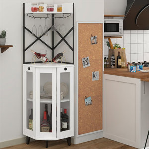 MKEISRY 59.8 "H Corner Wine Cabinet With Lockable Glass Door & LED ...
