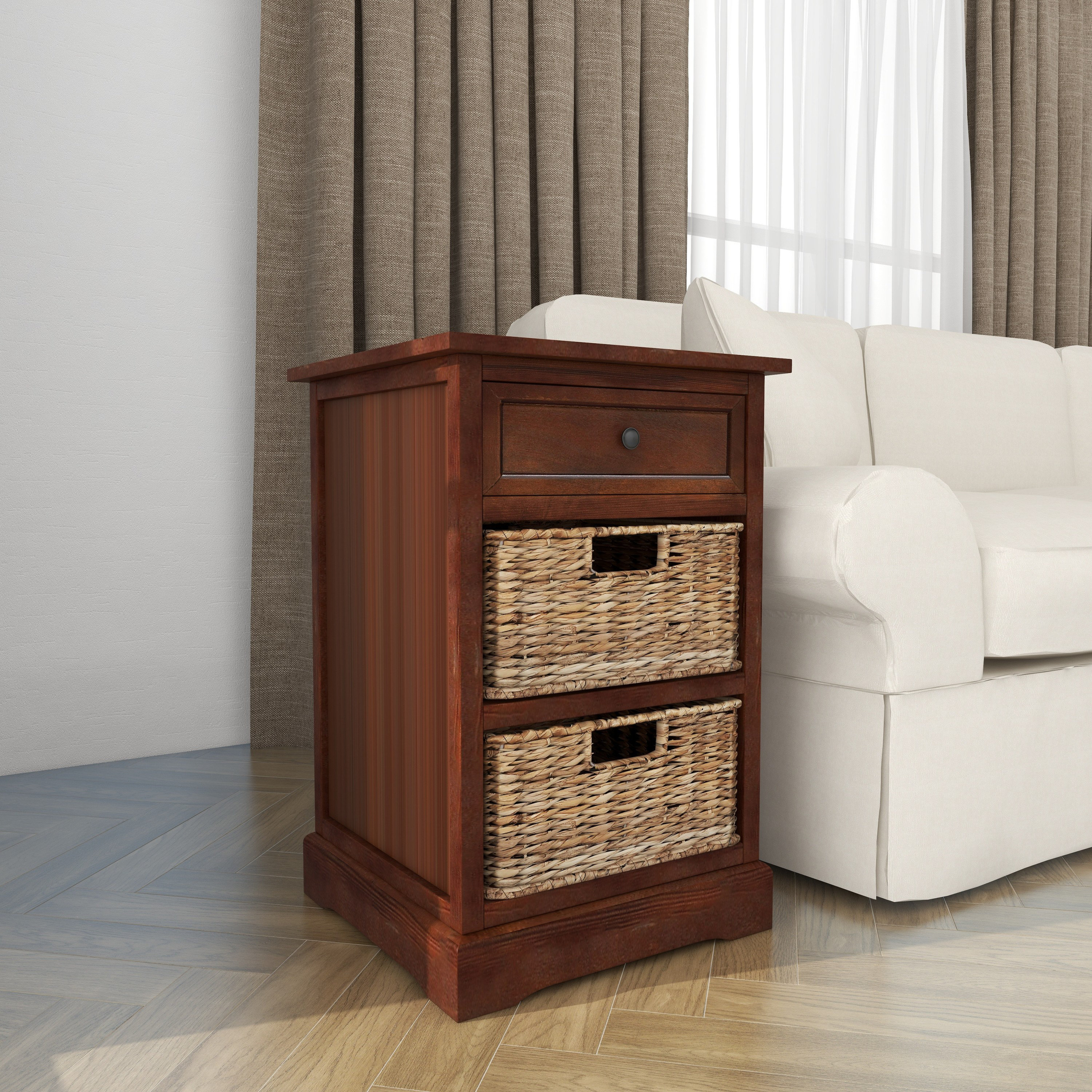 Winston Porter Abdelrauof Wood 2 Seagrass Basket and 1 Drawer Storage ...