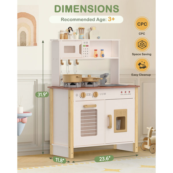 Suteck Sutekc Kids Play Kitchen, Wooden Kitchen Playset For Kids Ages 3 ...