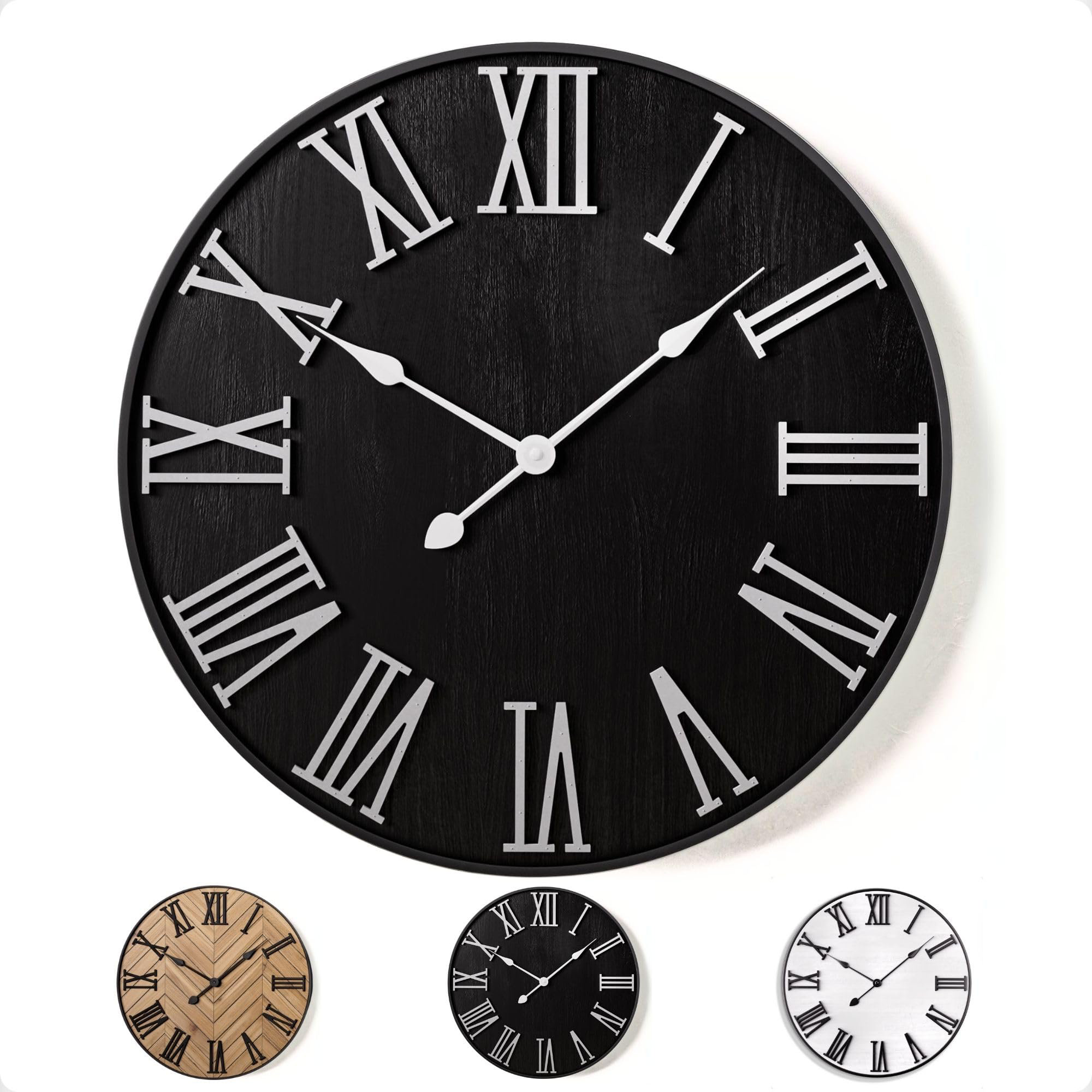 Loon Peak® 24" Round Wall Clock, Quiet Metal And Wood Large Farmhouse ...