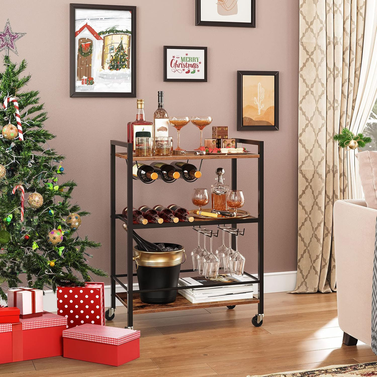 Trent Austin Design® Chariot-bar roulant à 3 niveaux avec porte ...