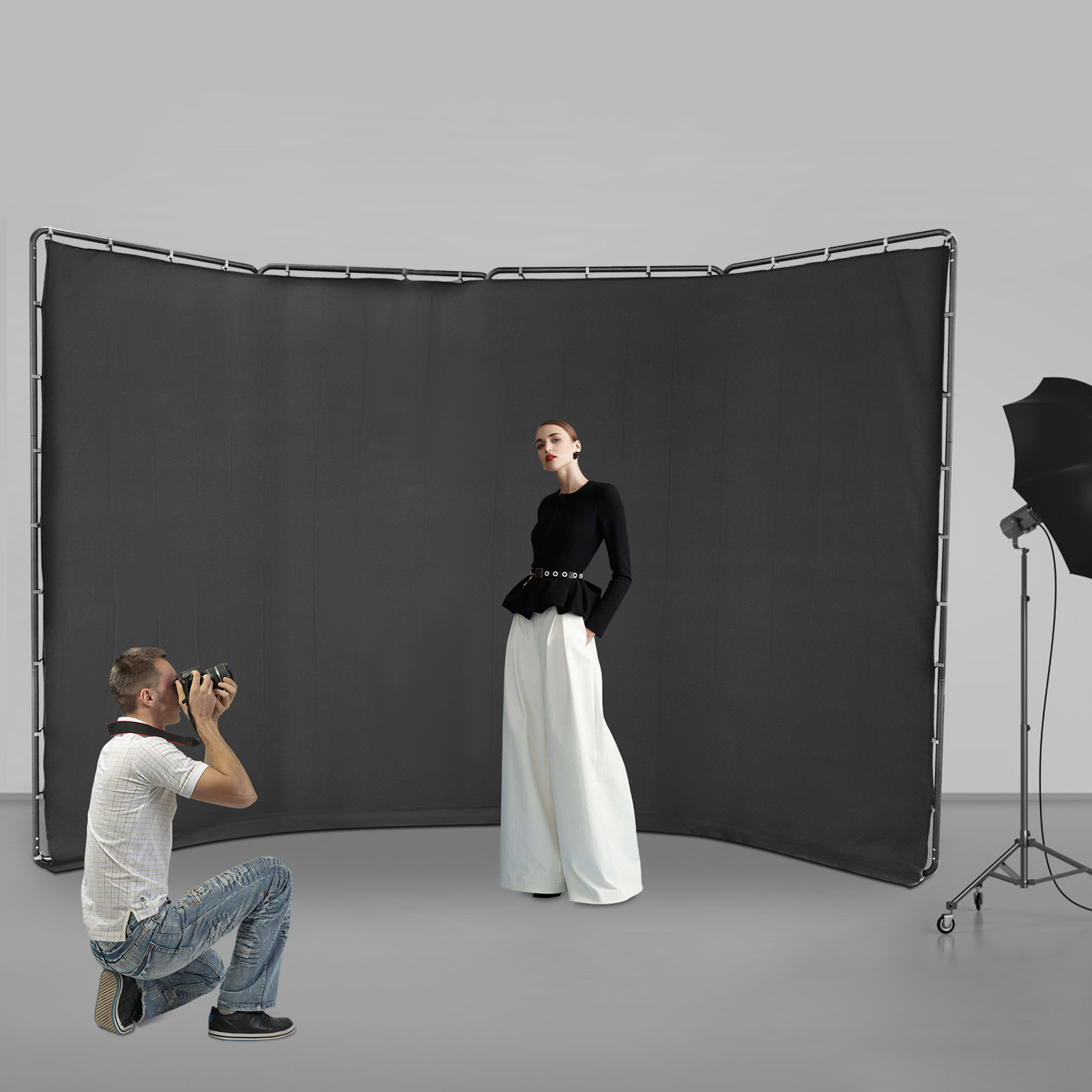 FRONG Photography Backdrop Stand with Black Cloth (94.49'' H X 157.48 ...