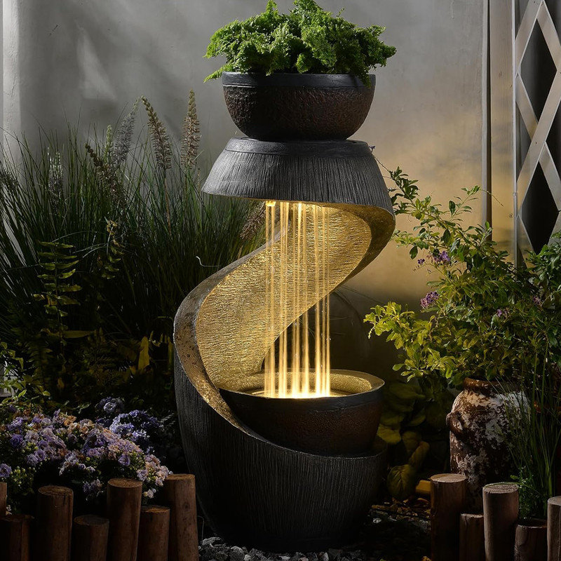 Millwood Pines Waterfall Fountain Outdoor Fountains Garden - Curved S ...