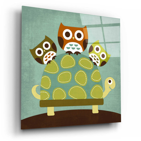 Trinx Epic Art 'Three Owls on Turtle' by Nancy Lee, Acry Three Owls On ...