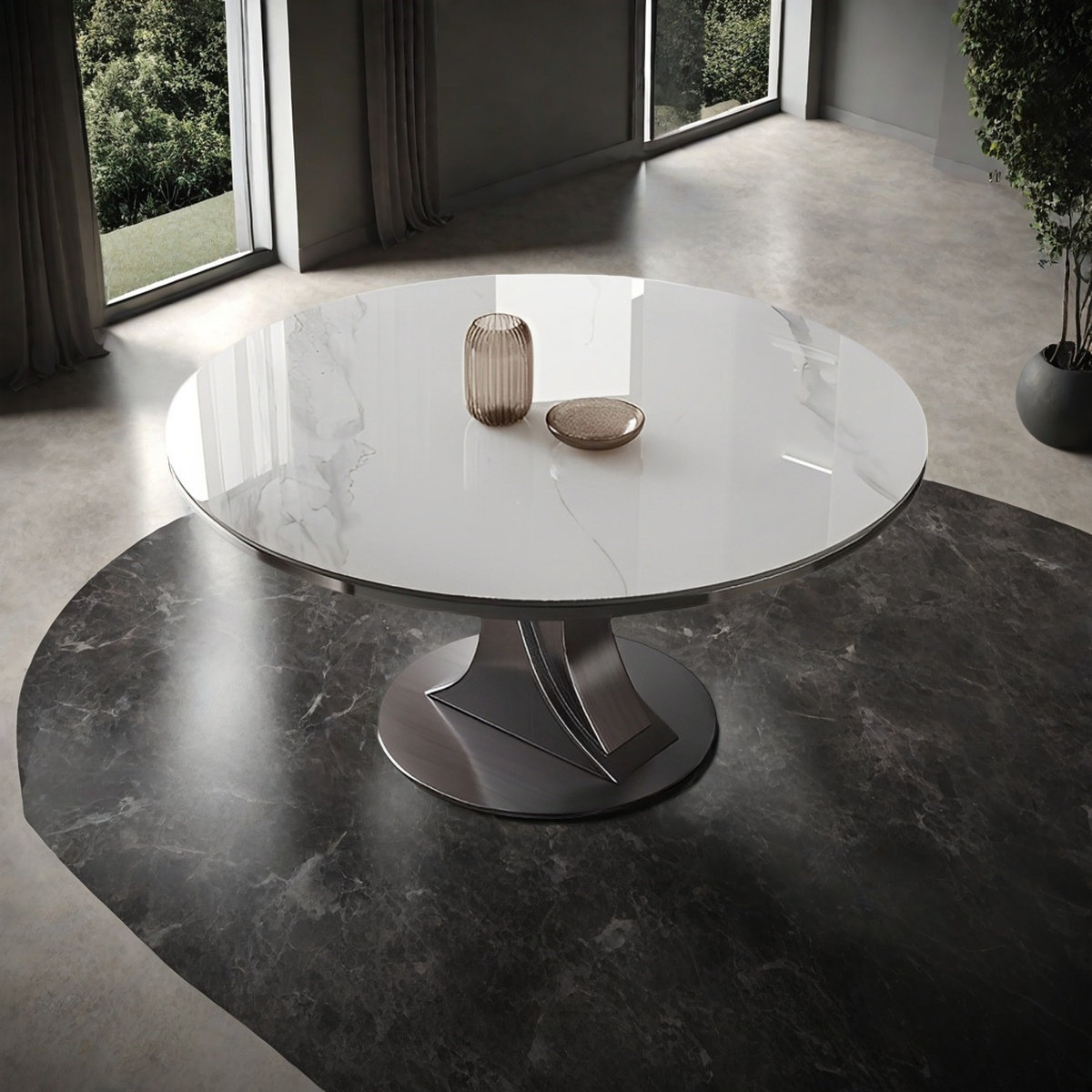 Elamer Modern simple round rock plate dining table | Wayfair