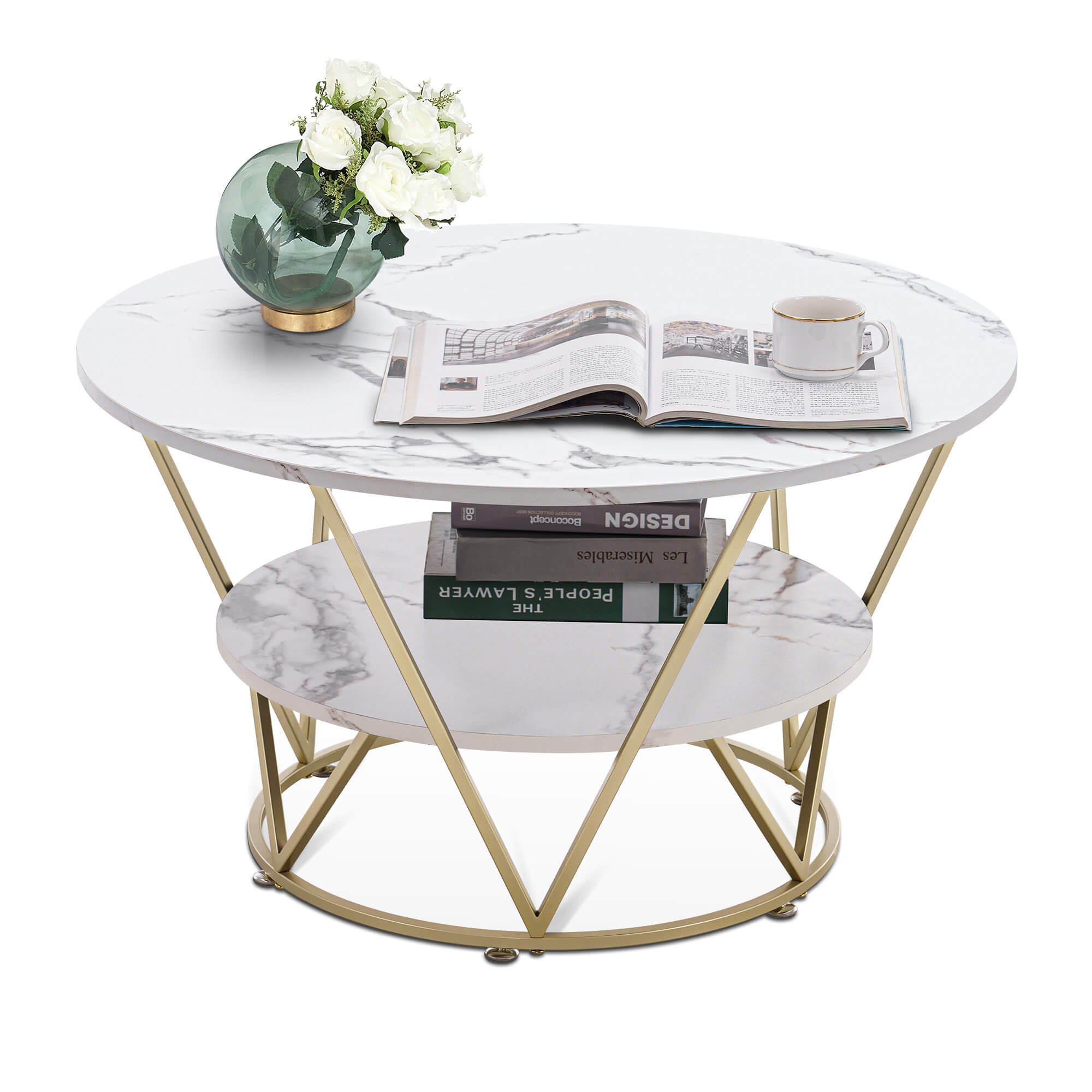 Mercer41 Modern 2-Tier Round Coffee Table with Metal Frame | Wayfair