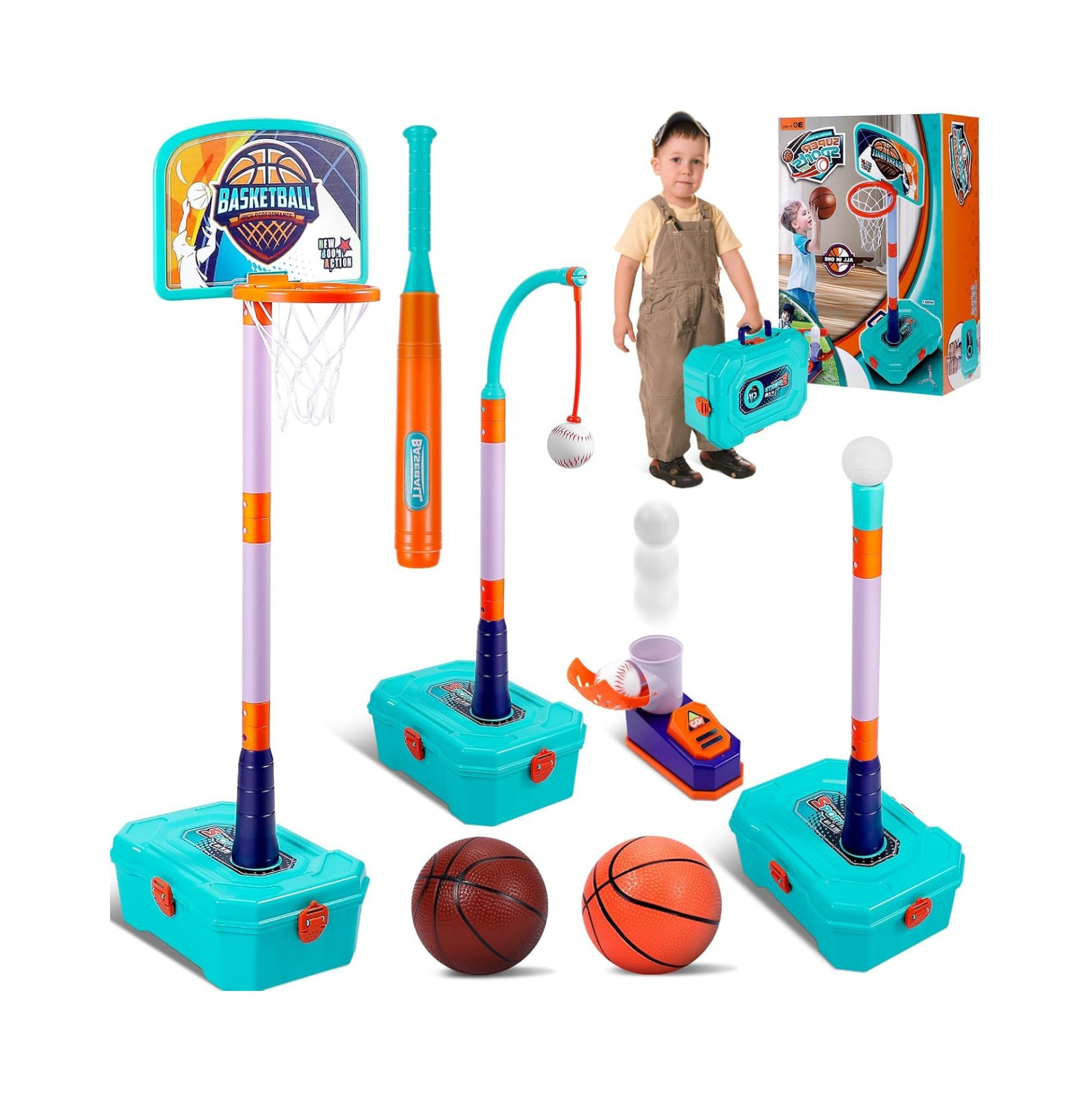 Phantoscope 4 In 1 Toddler Basketball Hoop And T Ball Set - Adjustable ...