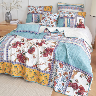 DaDa Bedding Bohemian Luxury Burgundy Cotton Patchwork Quilt Set ...