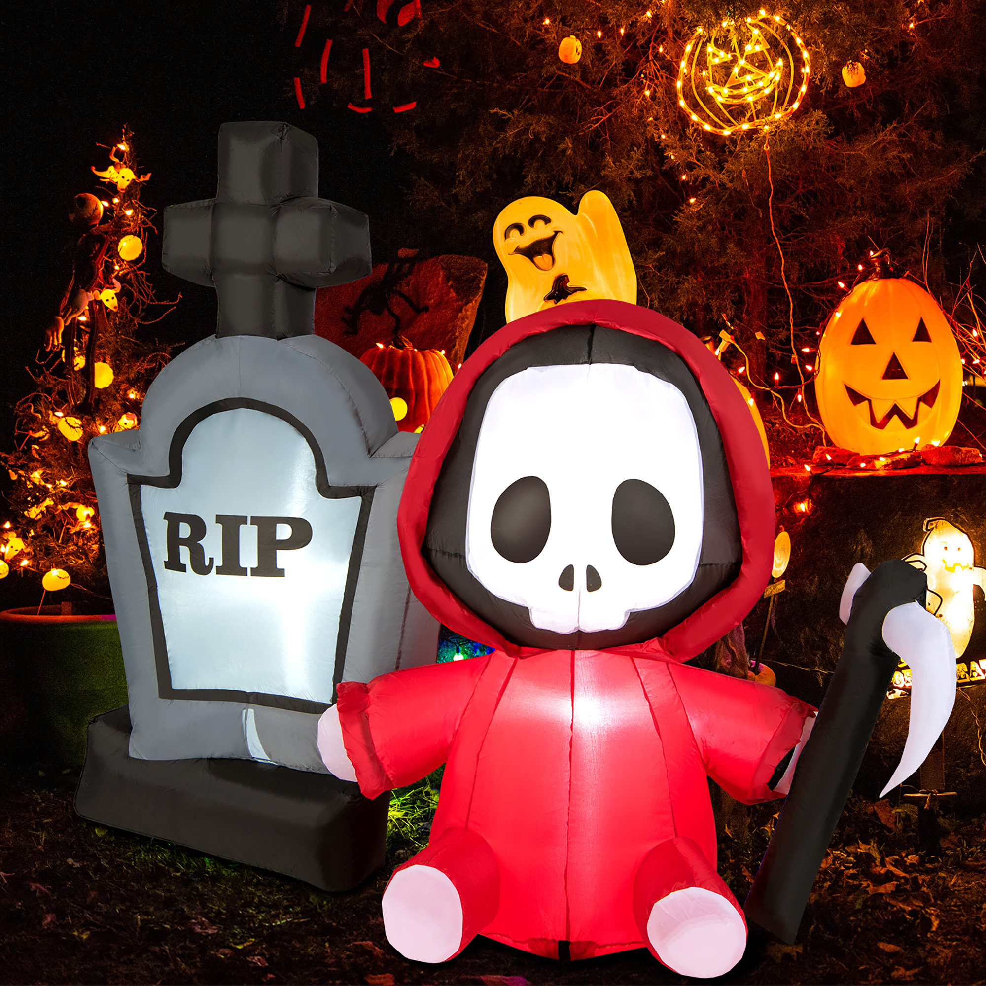 The Holiday Aisle® Halloween Tombstone & Reaper Inflatable | Wayfair