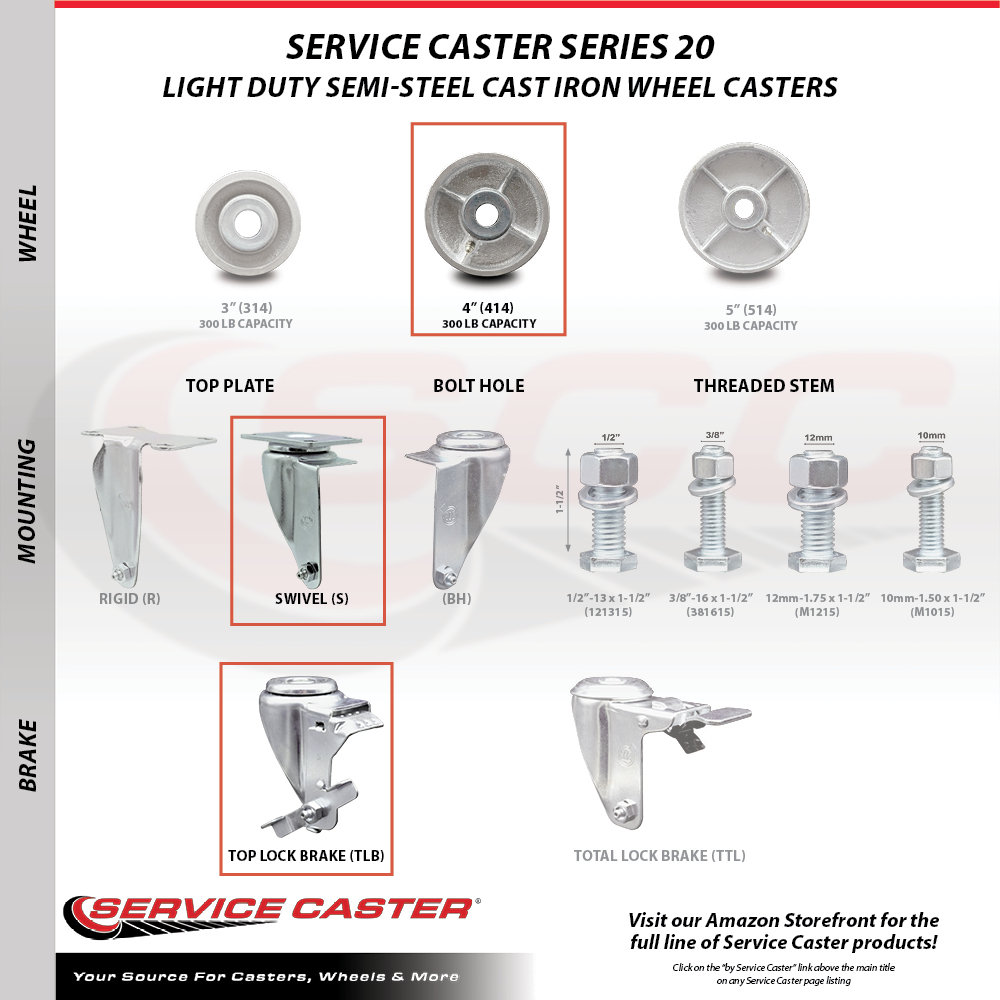 Service Caster 4-Piece Semi Steel Caster Set | Wayfair