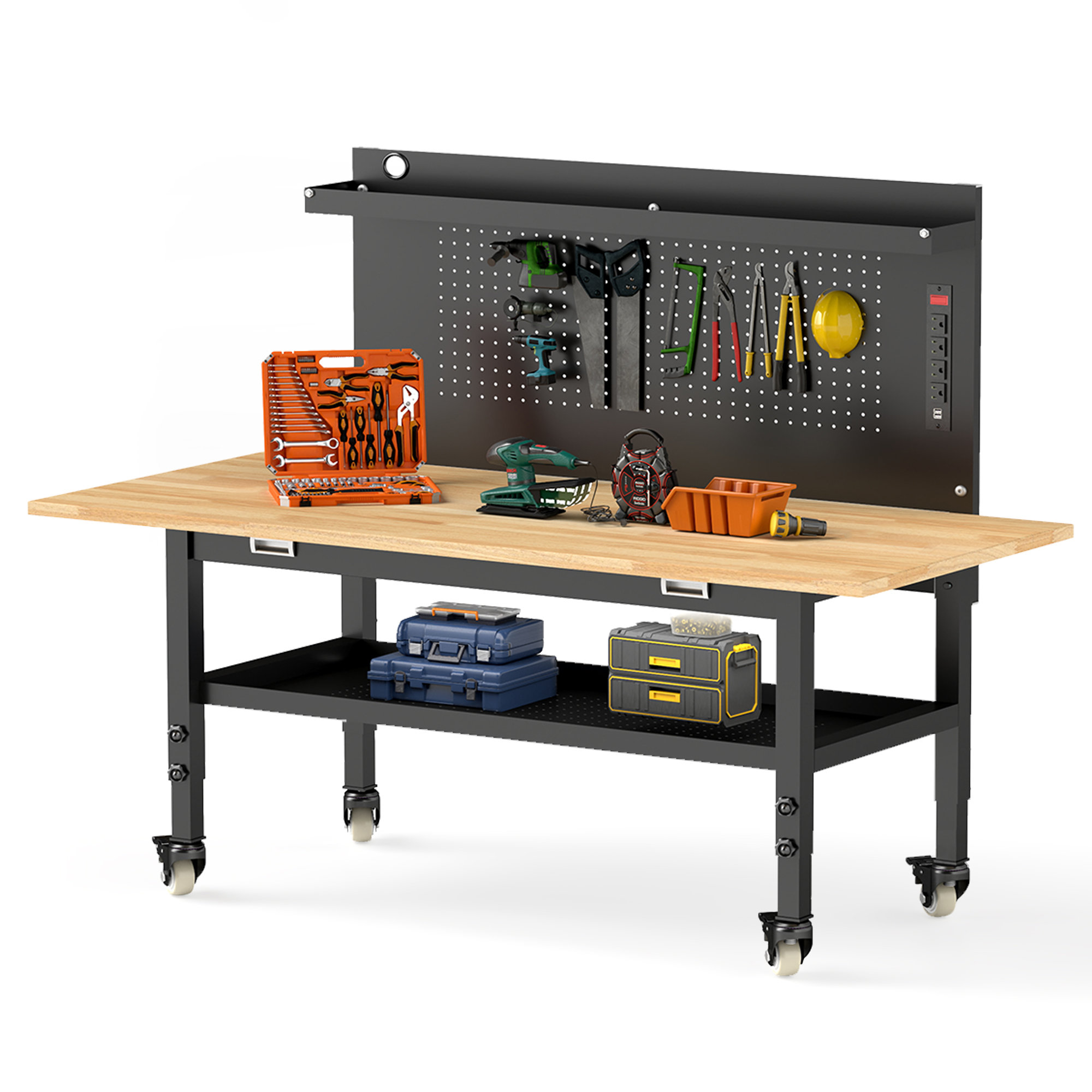 WFX Utility™ 60" Heavy Duty Adjustable Workbench With Large Pegboard ...