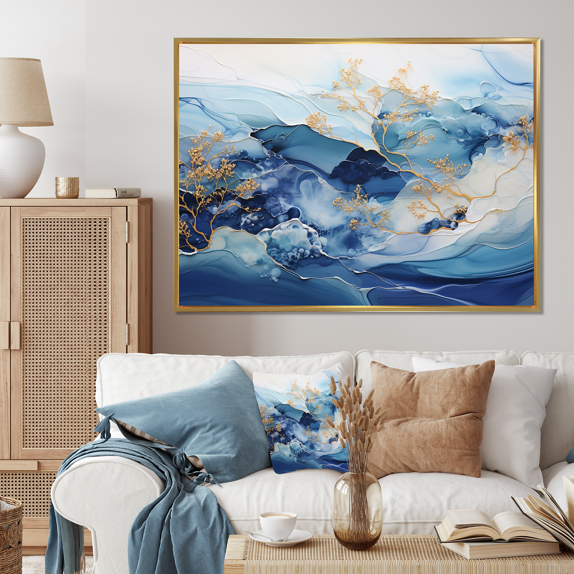 Design Art White And Blue Alcohol Ink Dream On Canvas Print | Wayfair