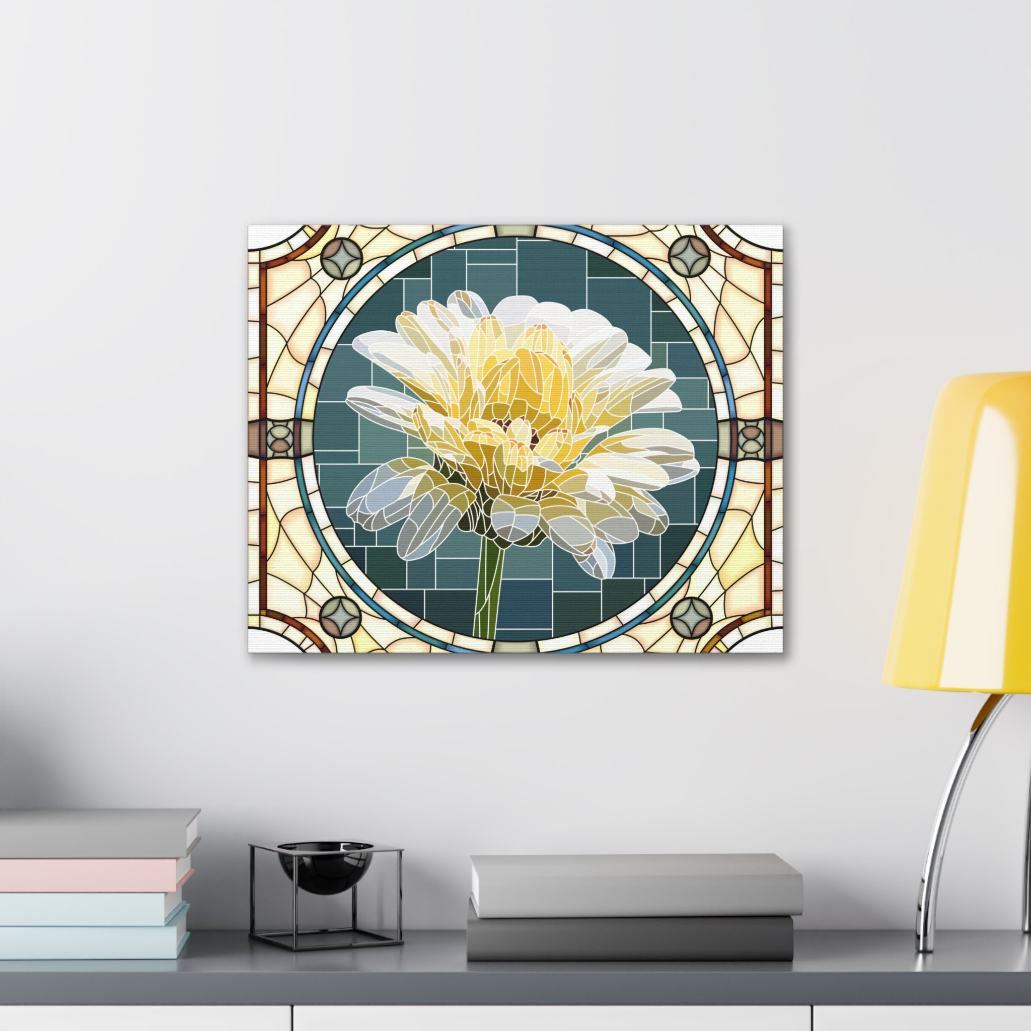 Winston Porter White Calendula Flower Mosaic In Stained Glass Canvas ...