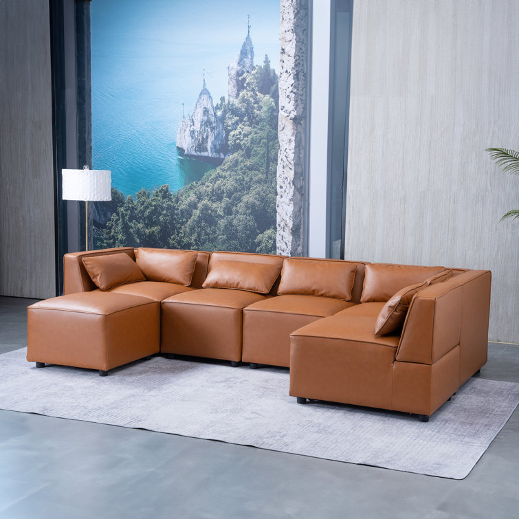 Latitude Run® Drua 6-Piece Leather Modular Sectional Sofa | Wayfair