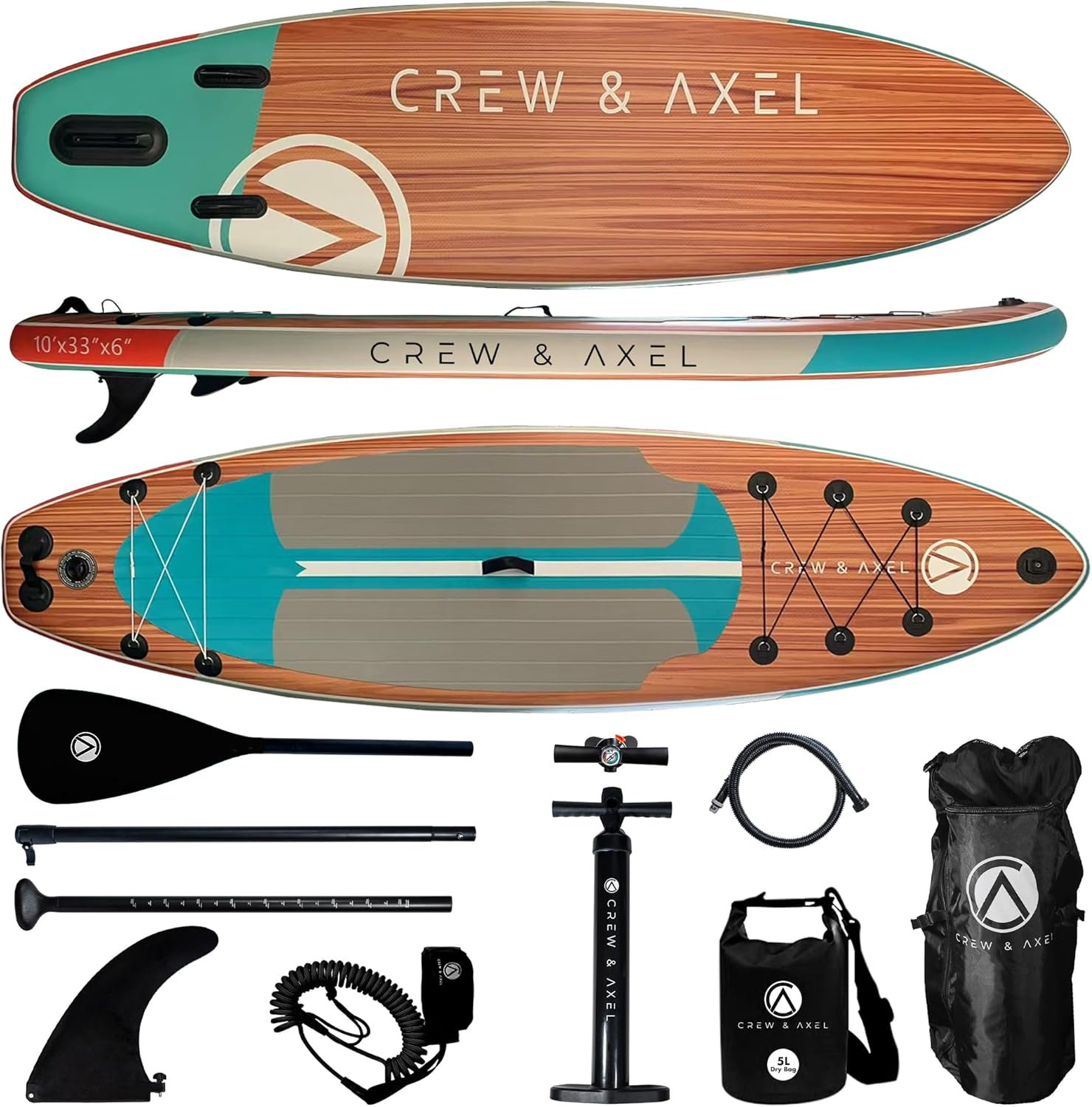 Crew & Axel Inflatable Paddle Board Sup 10ft (6.2” Thick) Non Slip Stand Up Paddleboard Set W ...