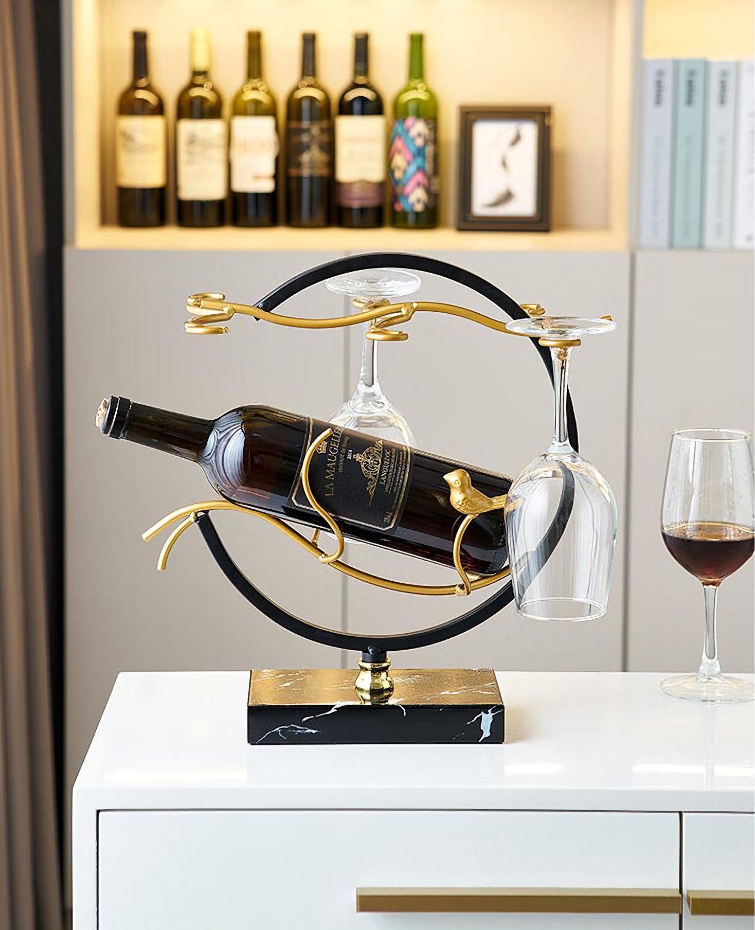 House of Hampton® Creative Dual Bird Wine Bottle And Glass Holder ...