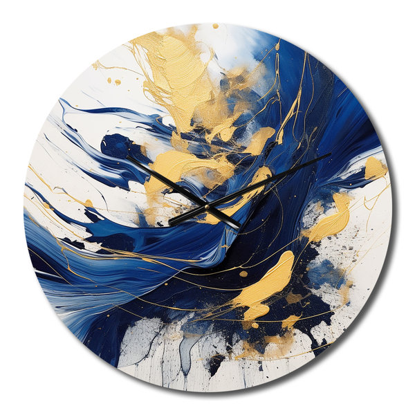DesignArt Dark Blue And Gold Strokes V Metal Wall Clock | Wayfair